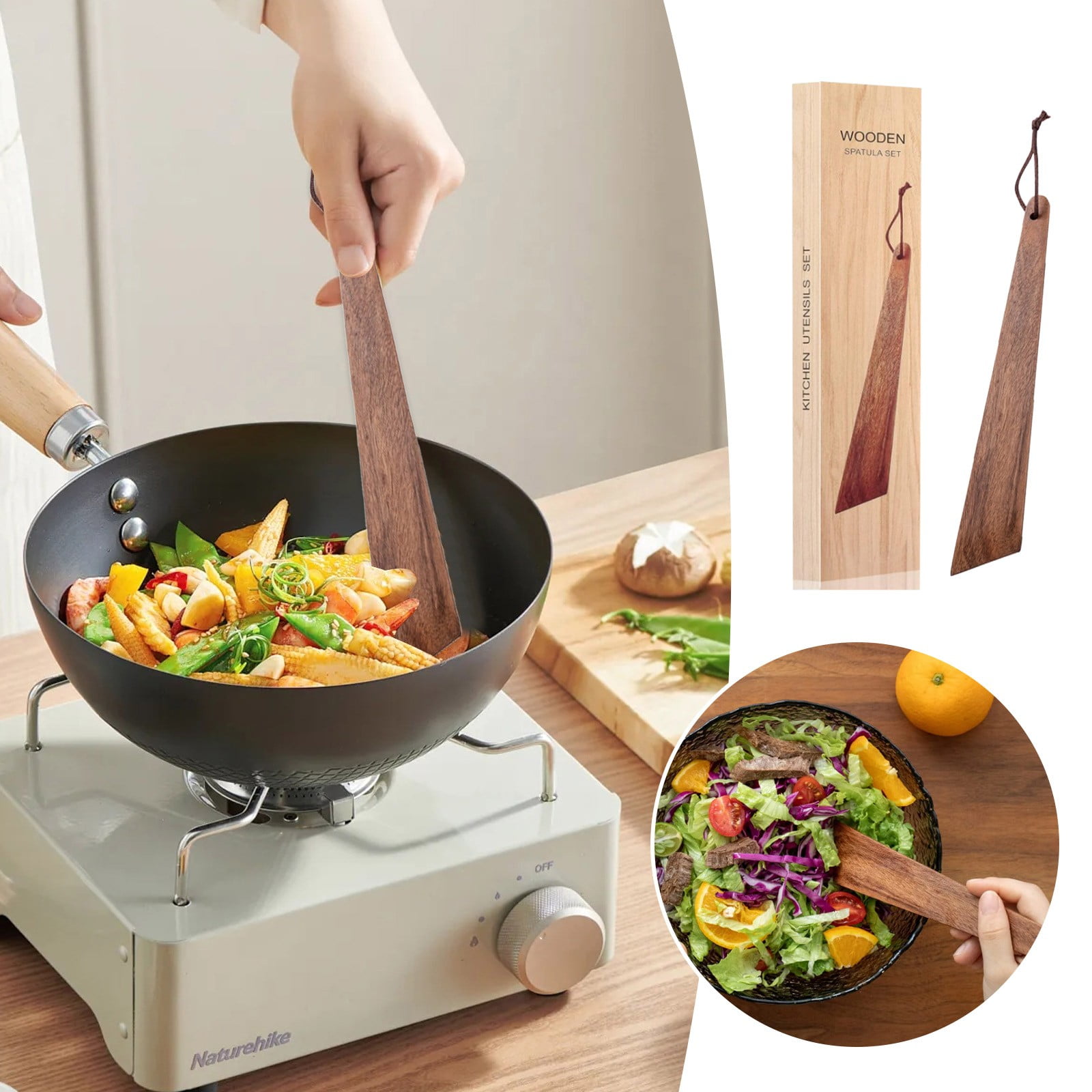 joyioe 12 inch Teak Wood Spatula Small Wood Flipper Egg Scraper Flat ...