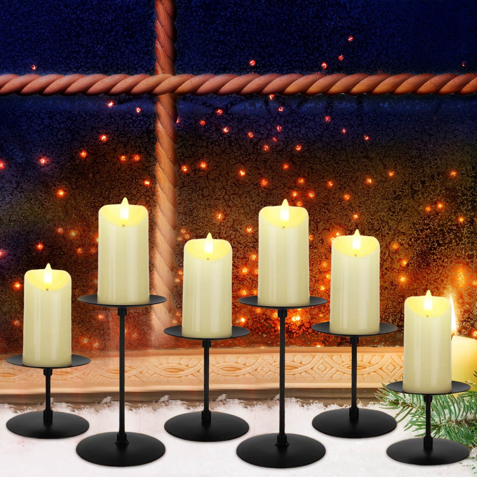 joyioe Set of 6 Pillar Candle Holders Metal Pillar Candle Stand Candle ...