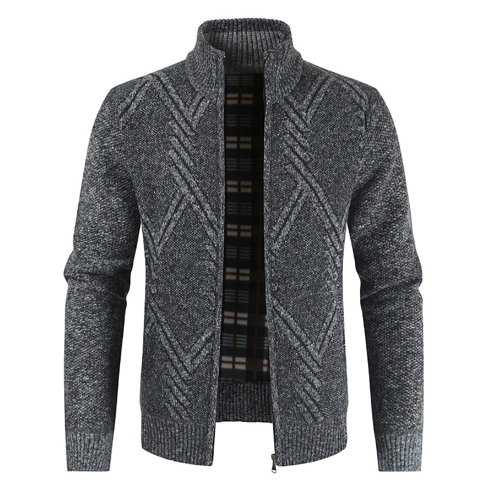 jsaierl Cardigan Sweaters for Men Knit Stand Collar Full Zip Jacket Top Long Sleeve Fall and ...