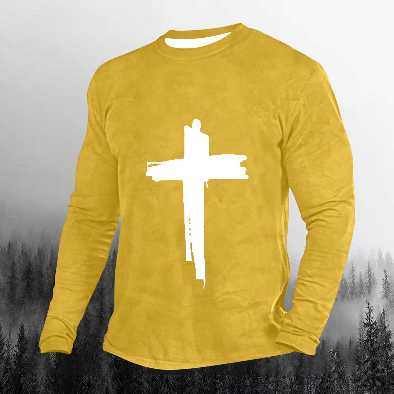 jsaierl Christian Shirts for Men Jesus Cross Print Faith Long Sleeve ...