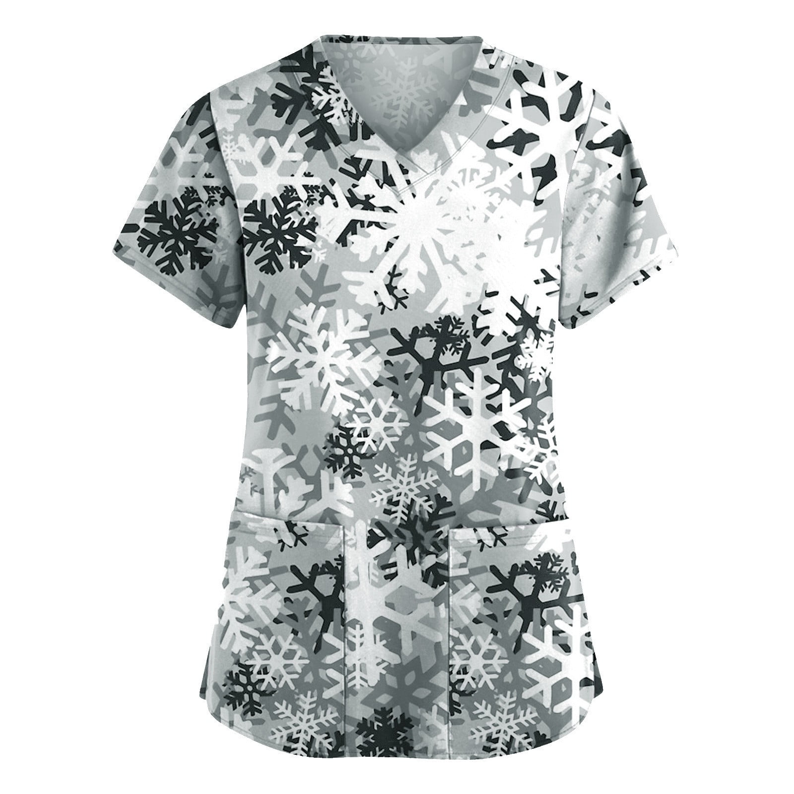 jsaierl Christmas Scrub Tops for Women Short Sleeve Christmas Pattern ...