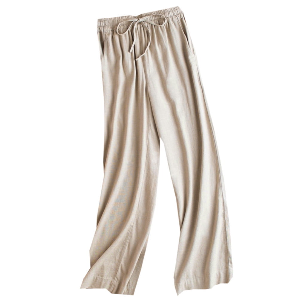Jsaierl Cotton Linen Pants Women Plus Size Elastic Waist Pants Summer