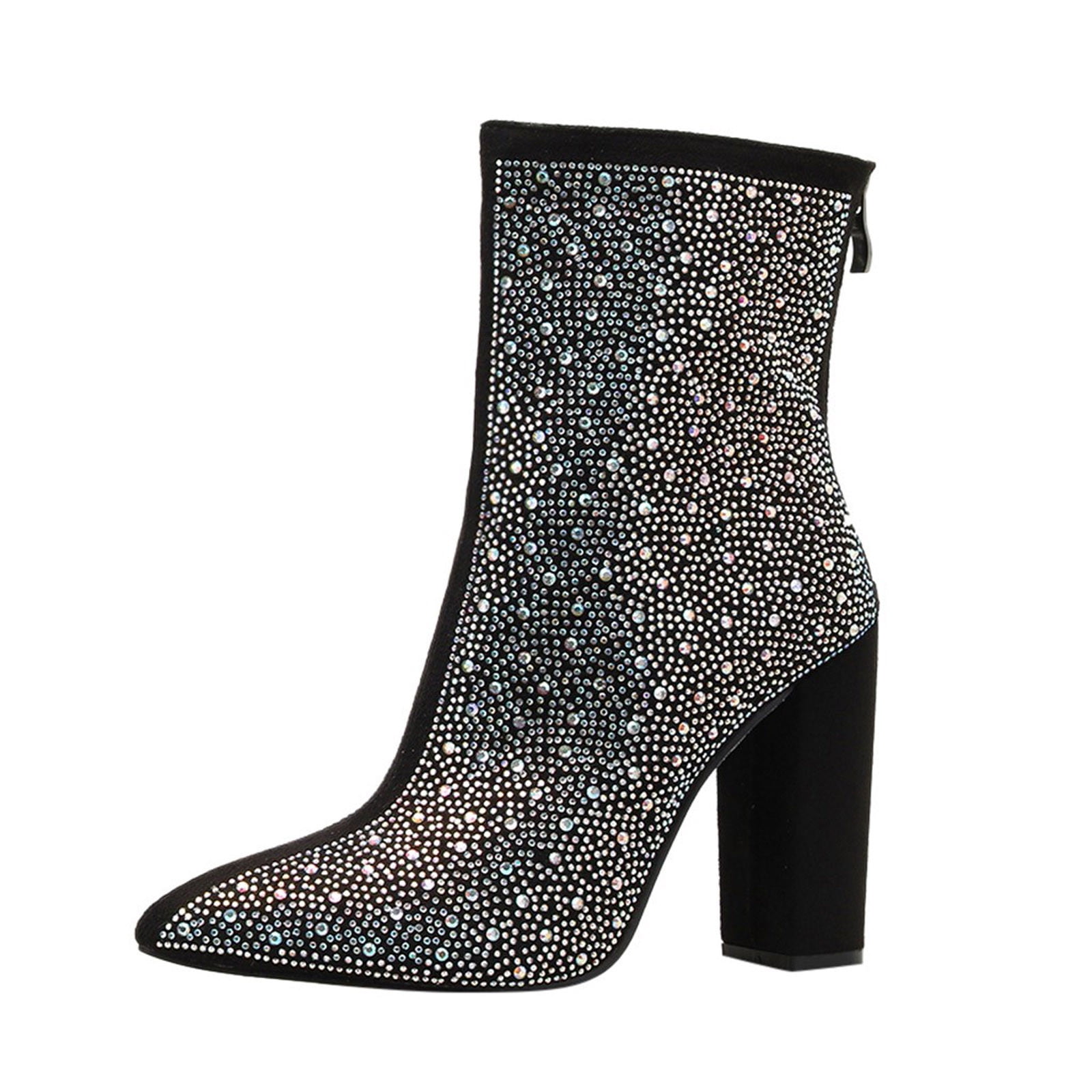 jsaierl Crystal High Heels for Women Combat Ankle Boots, Rhinestone ...