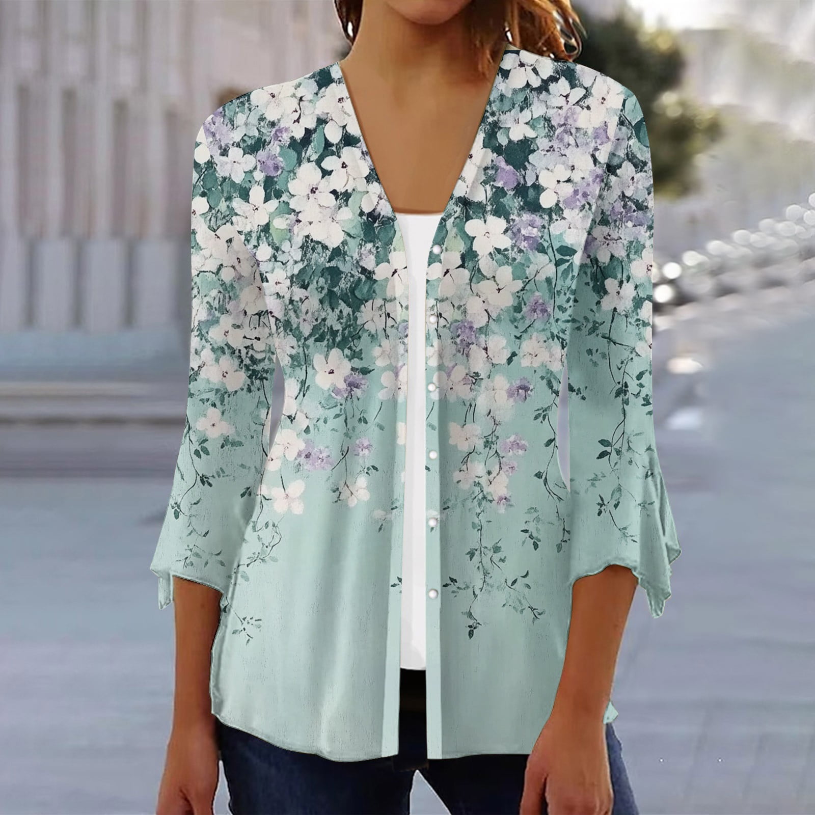 Jsaierl Duster Cardigans for Women 3/4 Sleeve Open Front Elegant ...