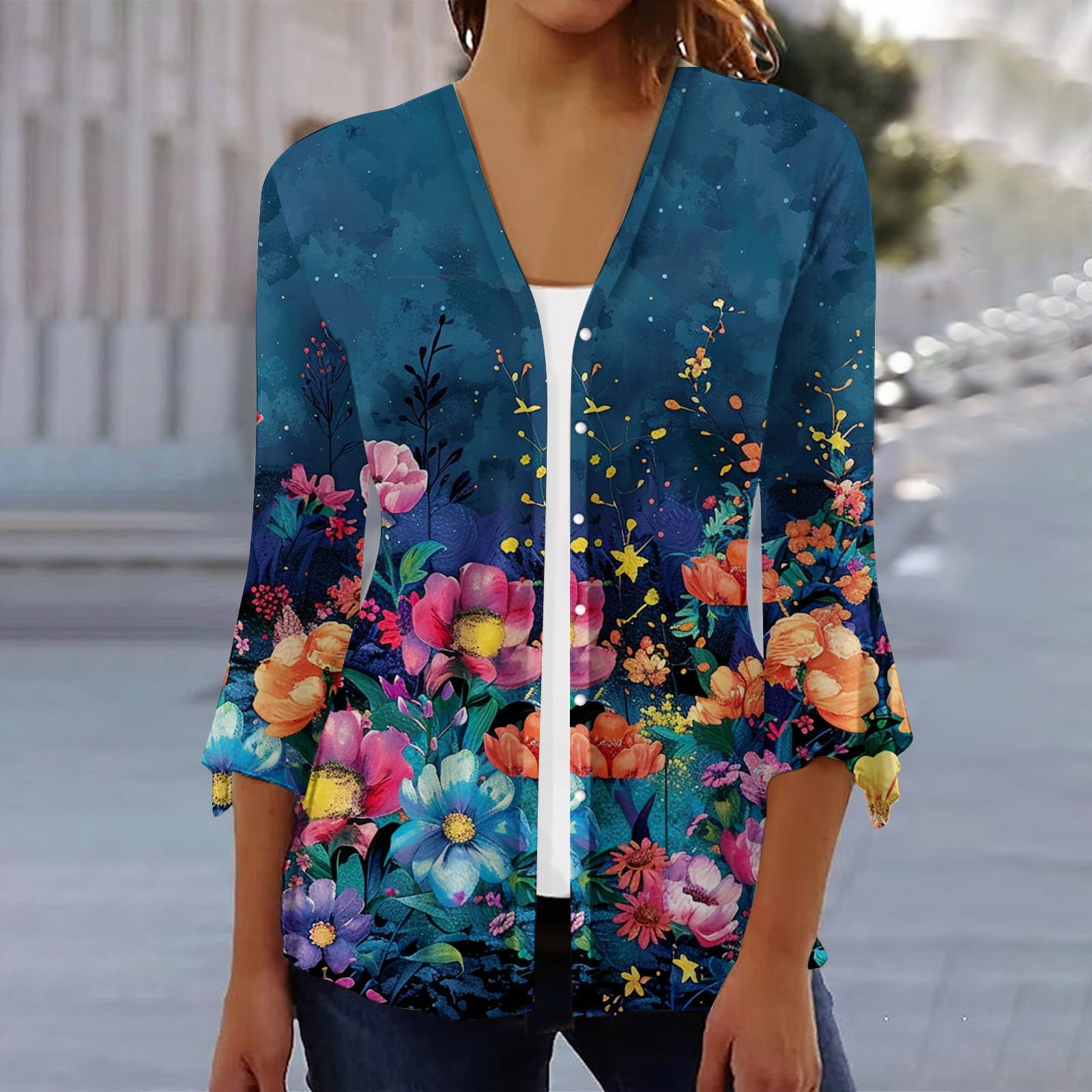 Jsaierl Duster Cardigans for Women 3/4 Sleeve Open Front Elegant ...