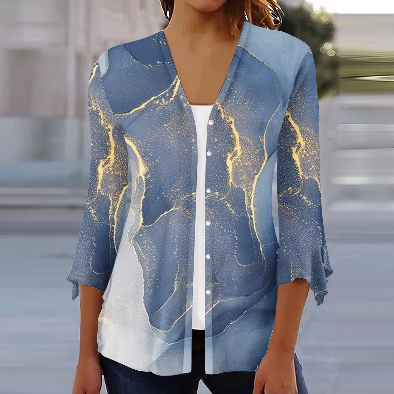 jsaierl Fall Cardigans for Women 2024 Oversized Marble Print Open Front ...