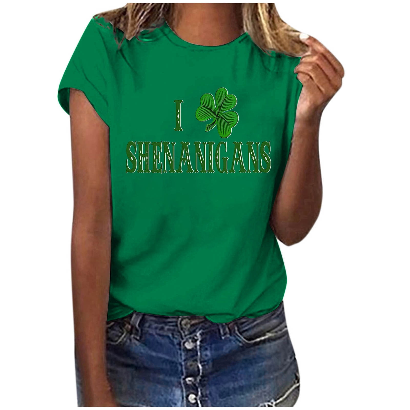 Jsaierl Happy St Patricks Day Tshirts Women 2024 Lucky Four Leaf