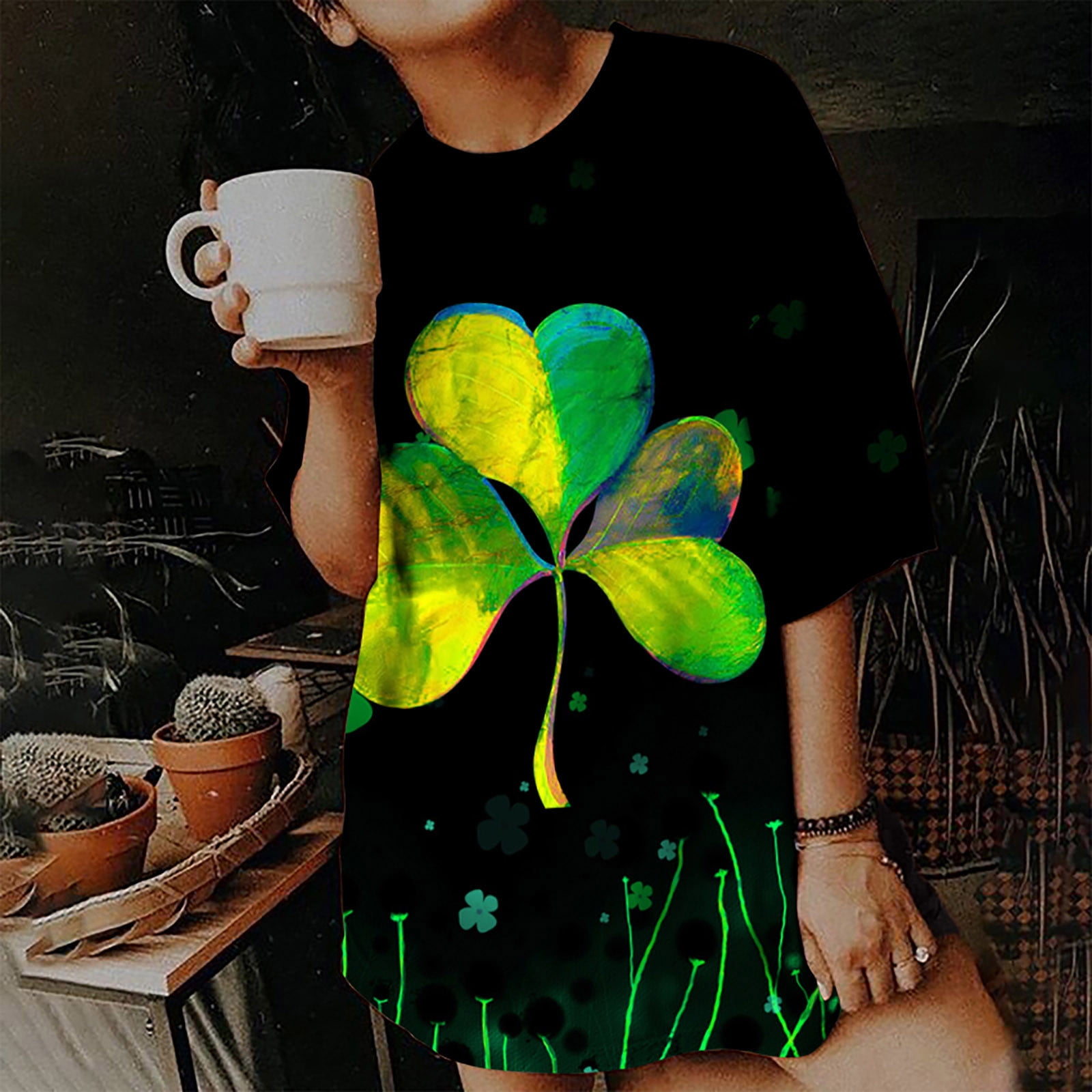 Jsaierl Happy St Patricks Day Tshirts Women 2024 Lucky Shamrock