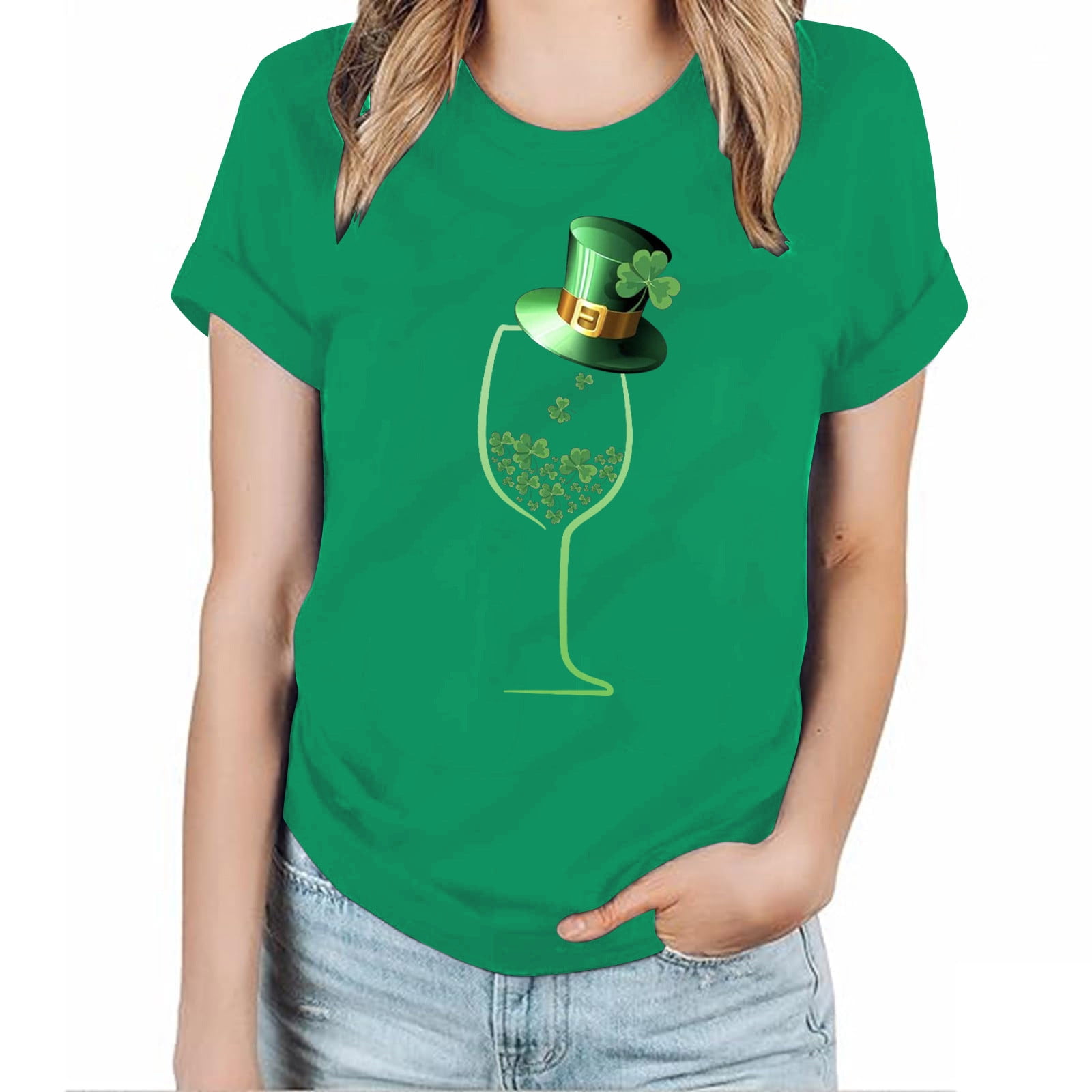 Jsaierl Happy St Patricks Day Tshirts Women 2024 Plus Size Shamrock