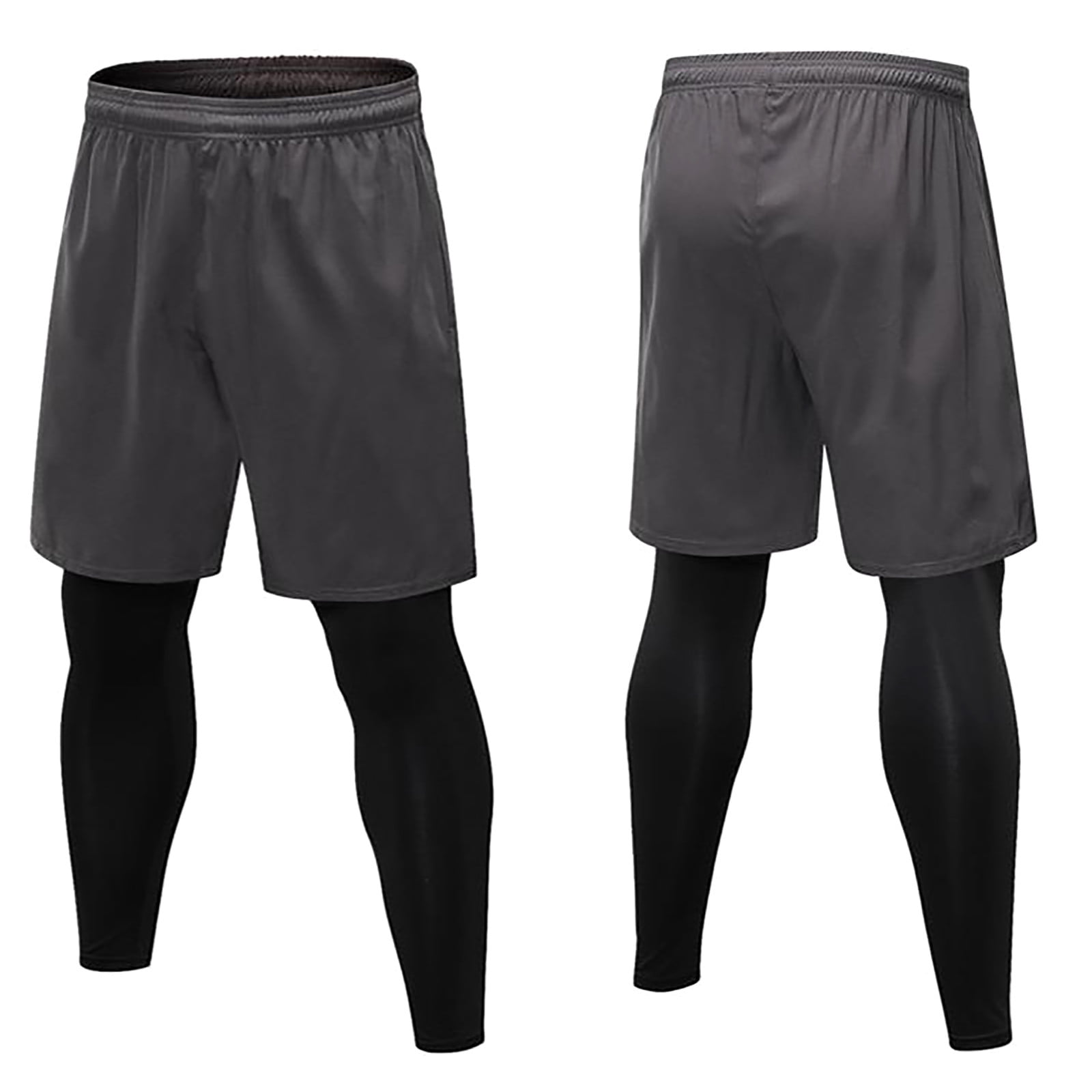 jsaierl Men's 2 in 1 Running Compression Tights Pants Athletic Legging ...