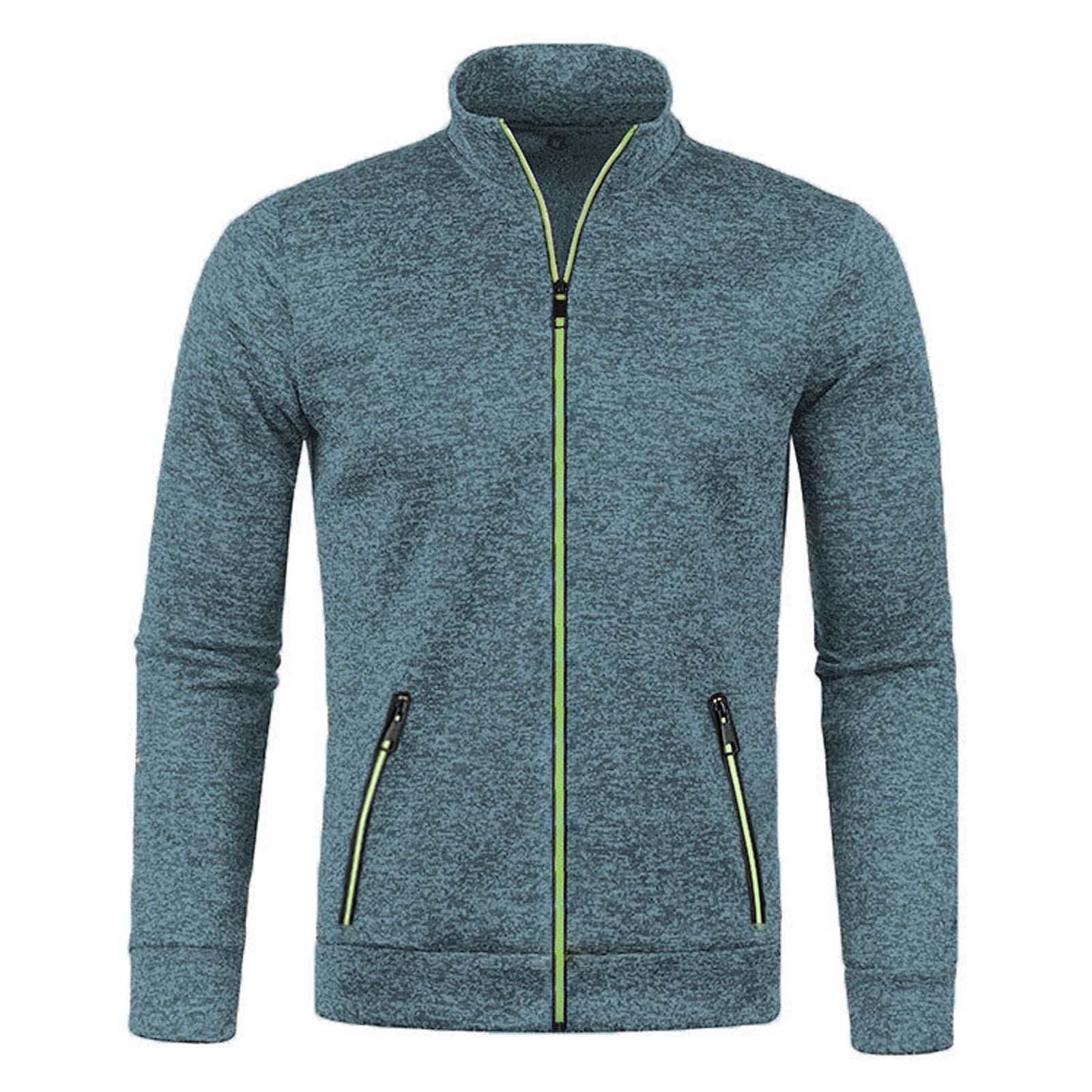 jsaierl Men's Fleece Full Zip Jacket Lightweight Stand Collar Jackets ...