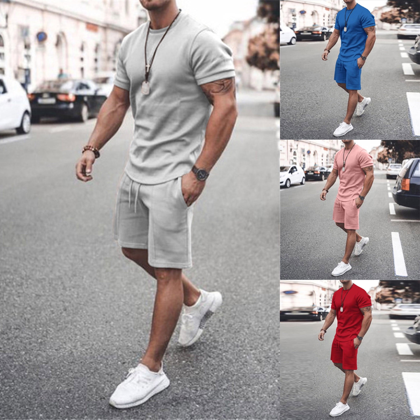 jsaierl Men's Matching Shirt and Shorts Set Beach Suit Summer Outfit 2 ...