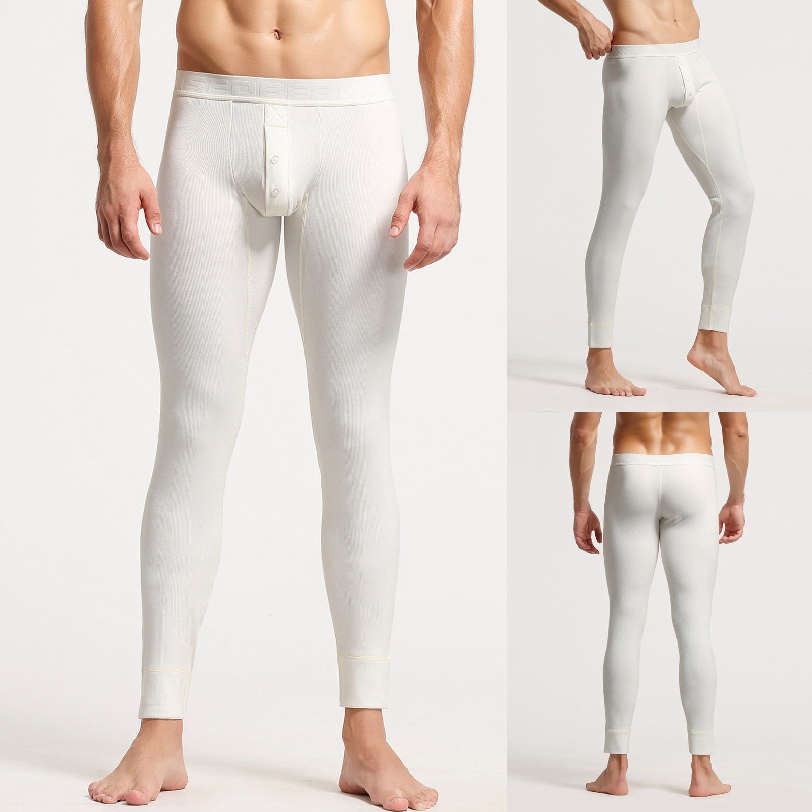 jsaierl Men's Solid Color Cotton Breathable Sports Comfy Leggings Slim ...