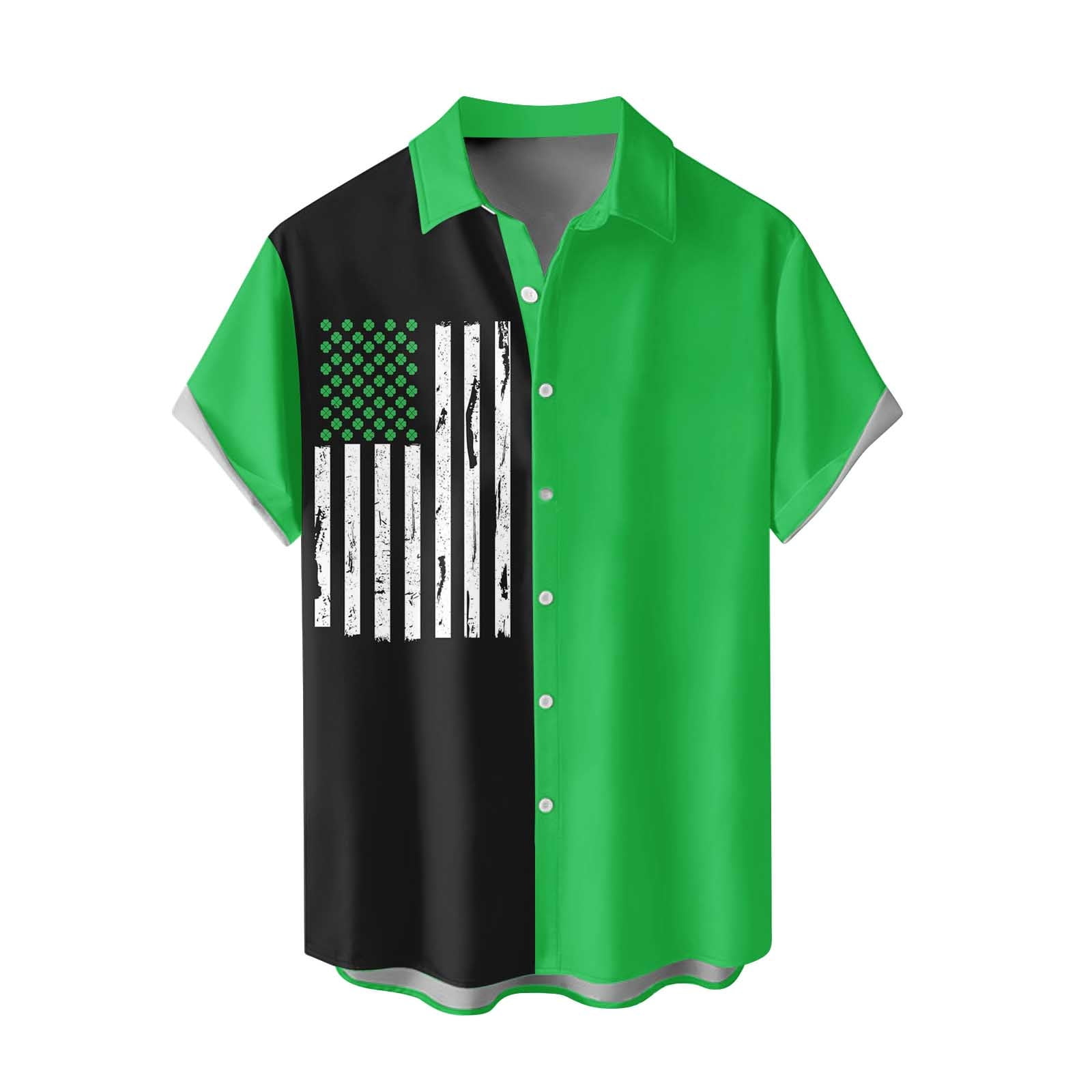 Jsaierl Mens St Patricks Day Hawaiian Shirts Funny Four Leaf Clover