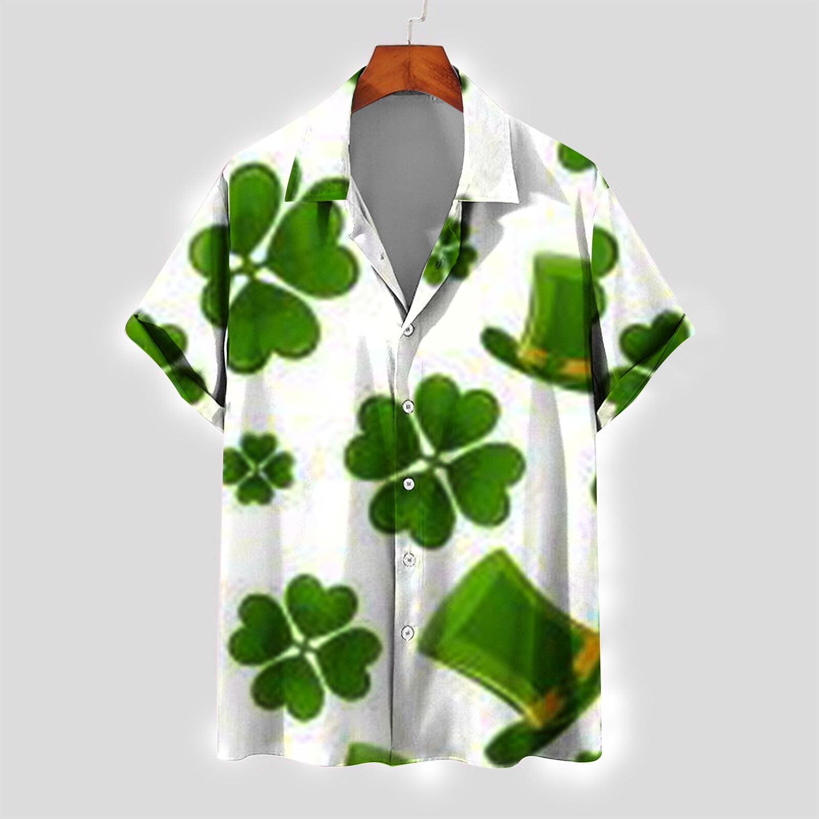 Jsaierl Mens St Patricks Day Hawaiian Shirts Funny Four Leaf Clover