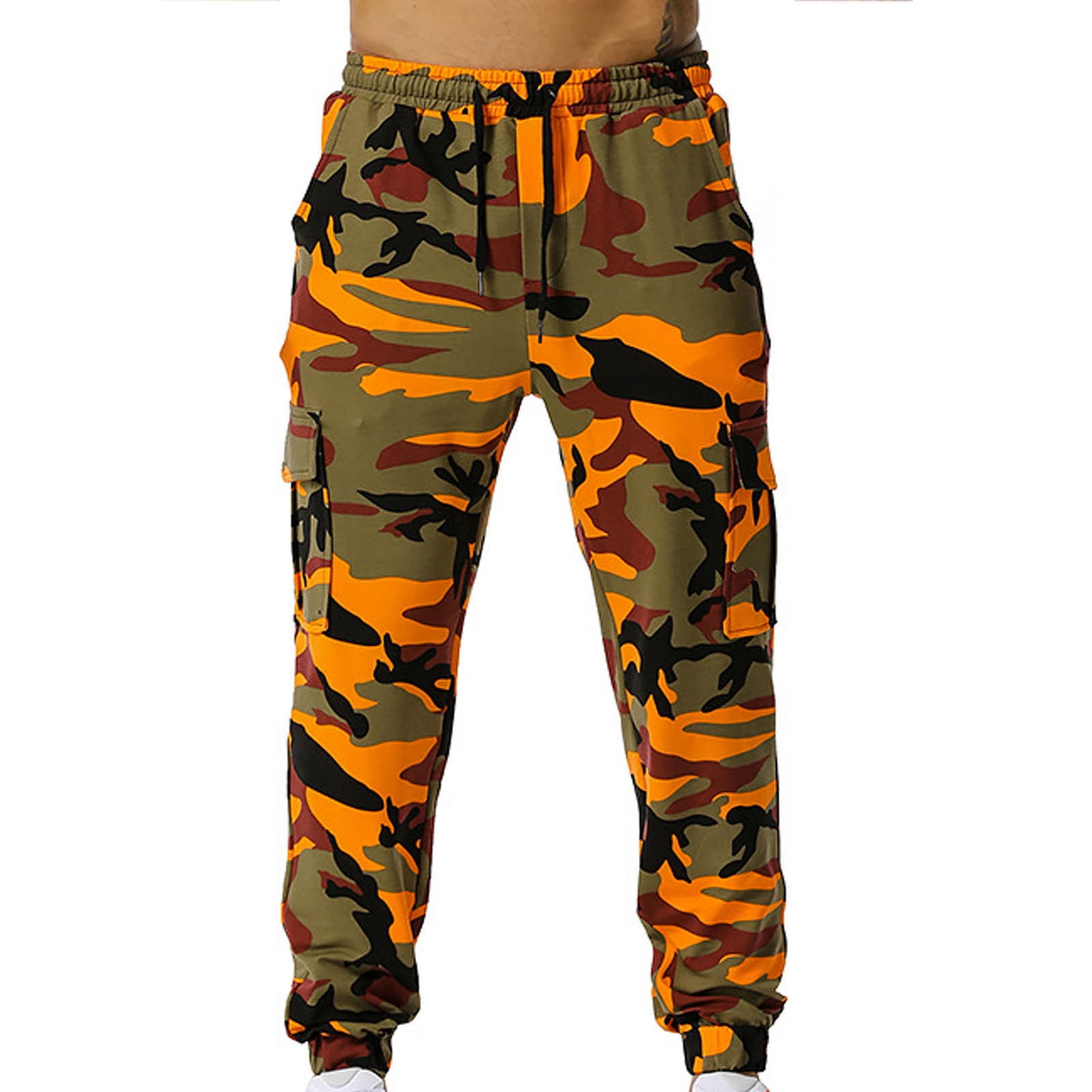jsaierl Men's Camo Cargo Pants, Slim Fit, Drawstring, Elastic Waist ...
