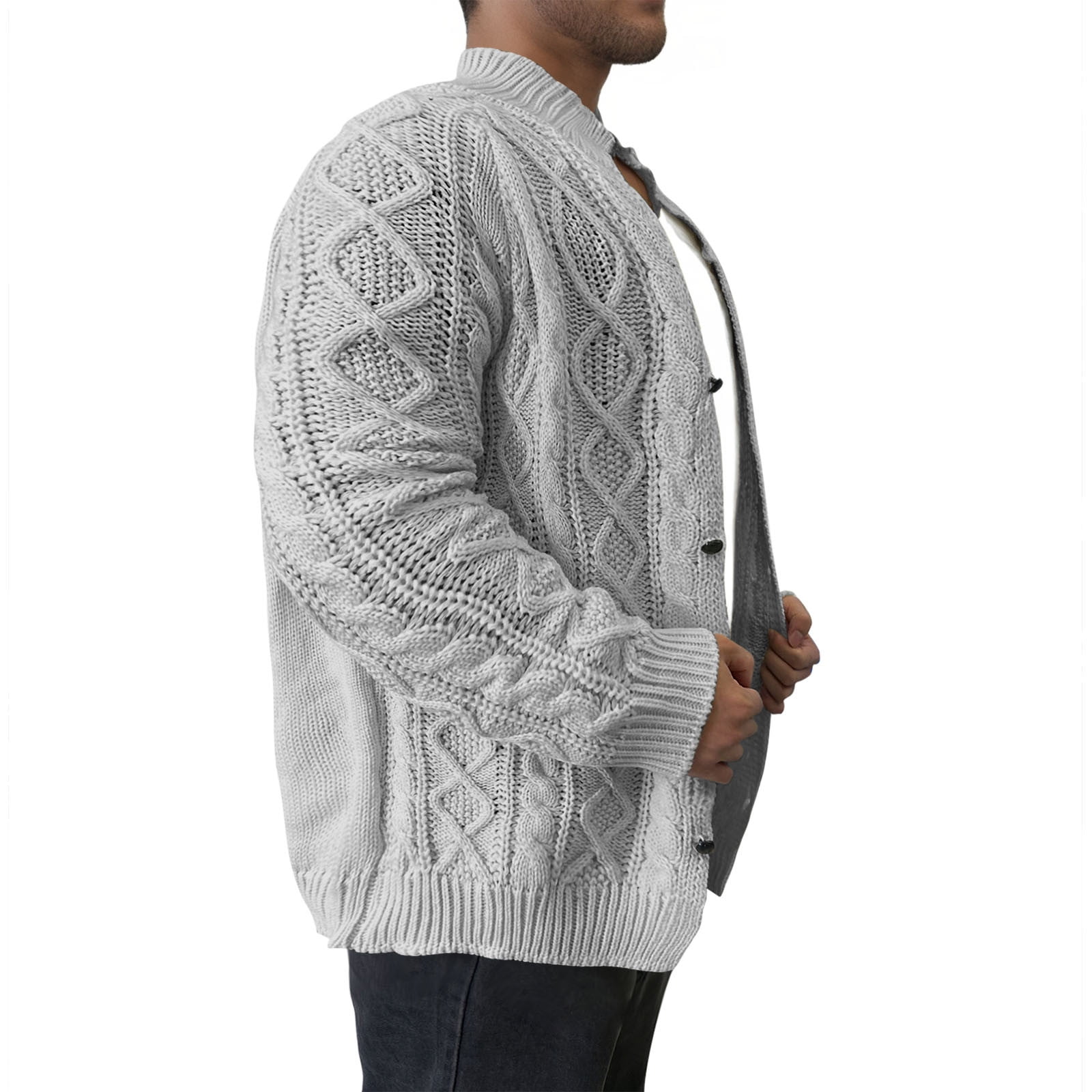 jsaierl Mens Cardigan Sweaters Cable Knit Open Front Stand Collar ...