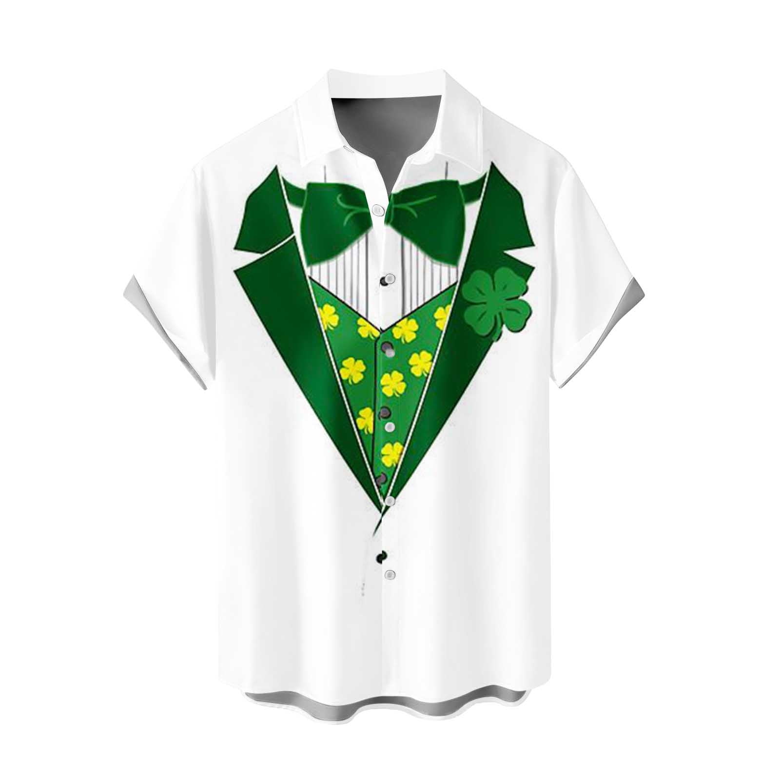 Jsaierl Mens St Patricks Day Hawaiian Shirts Funny Four Leaf Clover