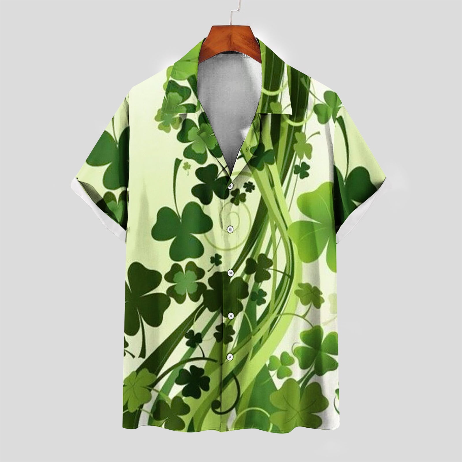 Jsaierl Mens St Patricks Day Hawaiian Shirts Green Four Leaf Clover