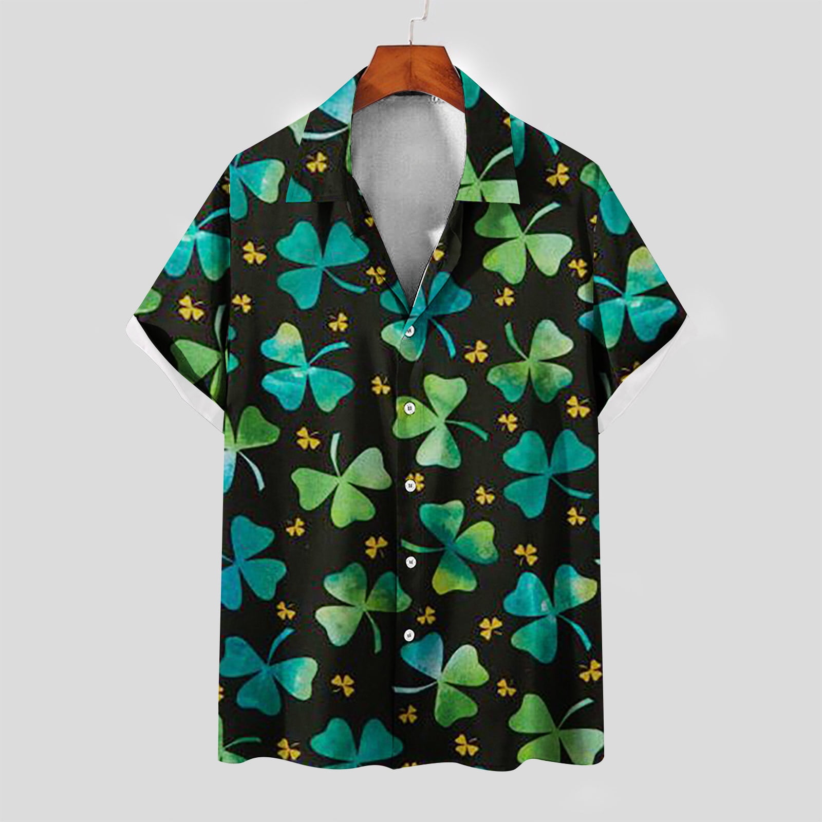 Jsaierl Mens St Patricks Day Hawaiian Shirts Green Four Leaf Clover