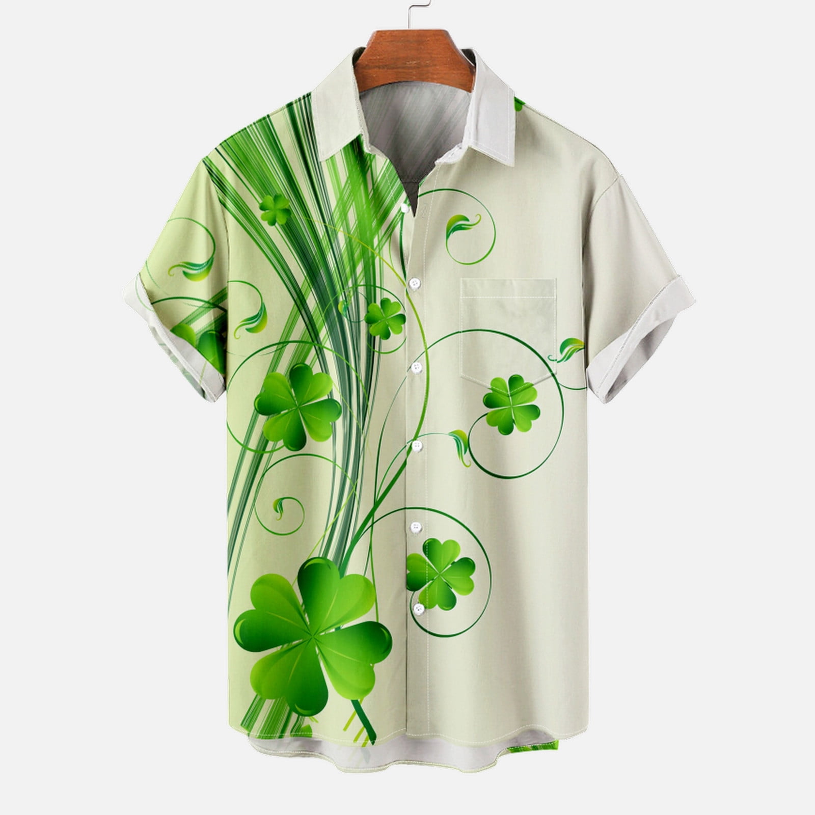 Jsaierl Mens St Patricks Day Hawaiian Shirts Lucky Four Leaf Clover