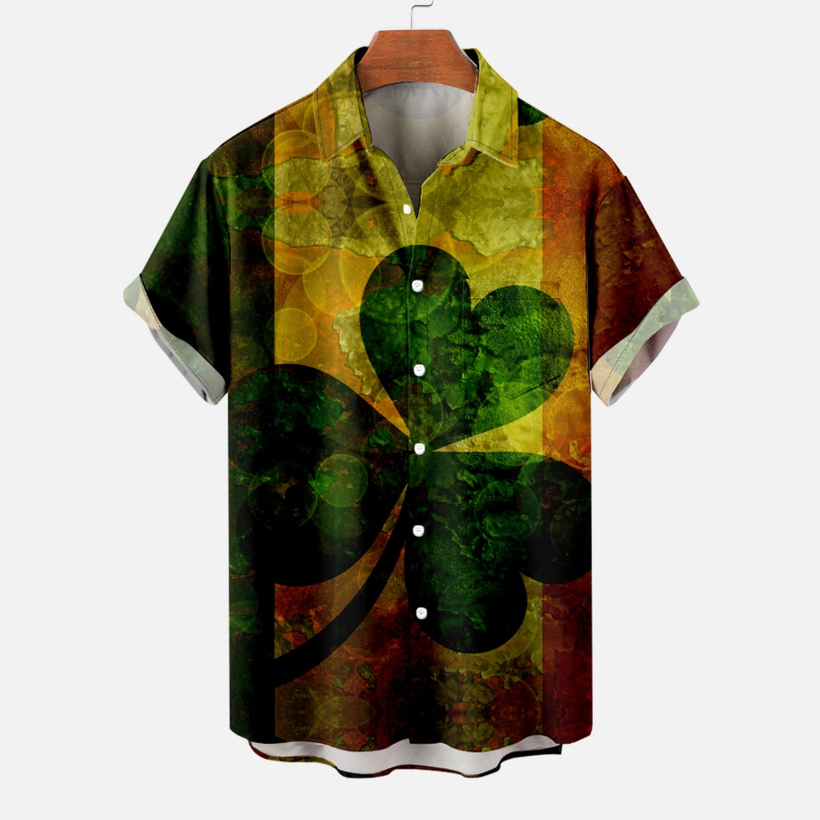 Jsaierl Mens St Patricks Day Hawaiian Shirts Lucky Four Leaf Clover