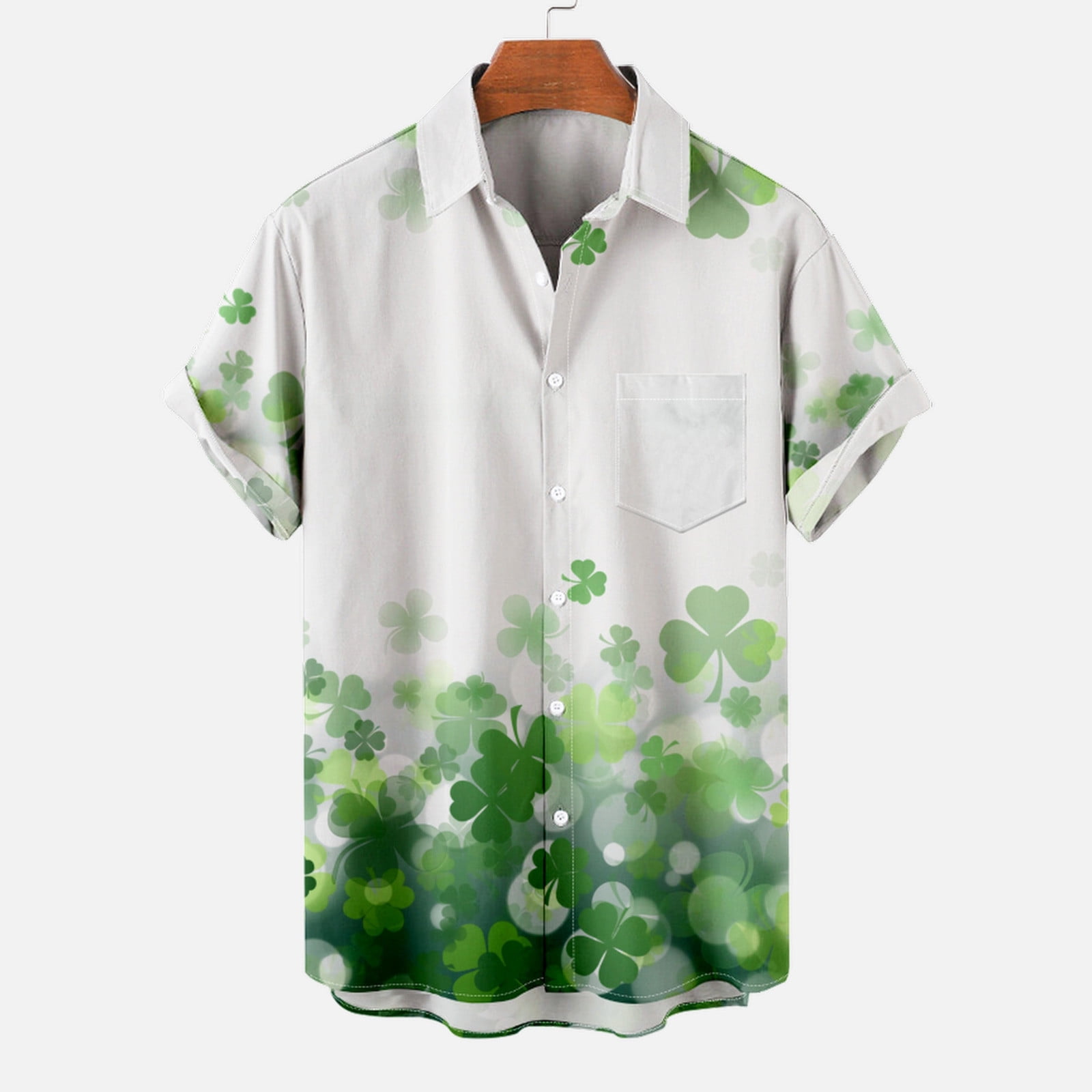 Jsaierl Mens St Patricks Day Hawaiian Shirts Lucky Four Leaf Clover