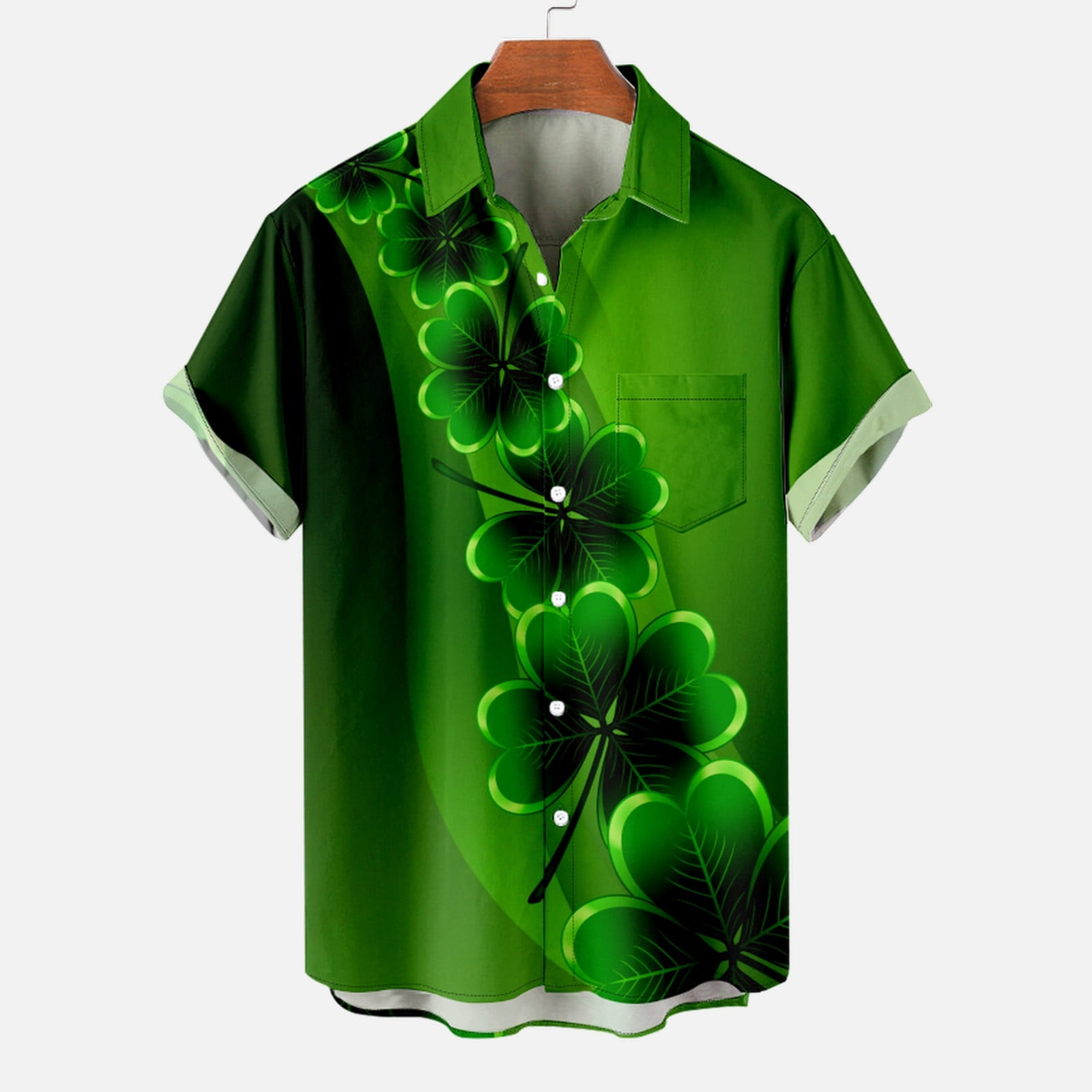 Jsaierl Mens St Patricks Day Hawaiian Shirts Lucky Four Leaf Clover