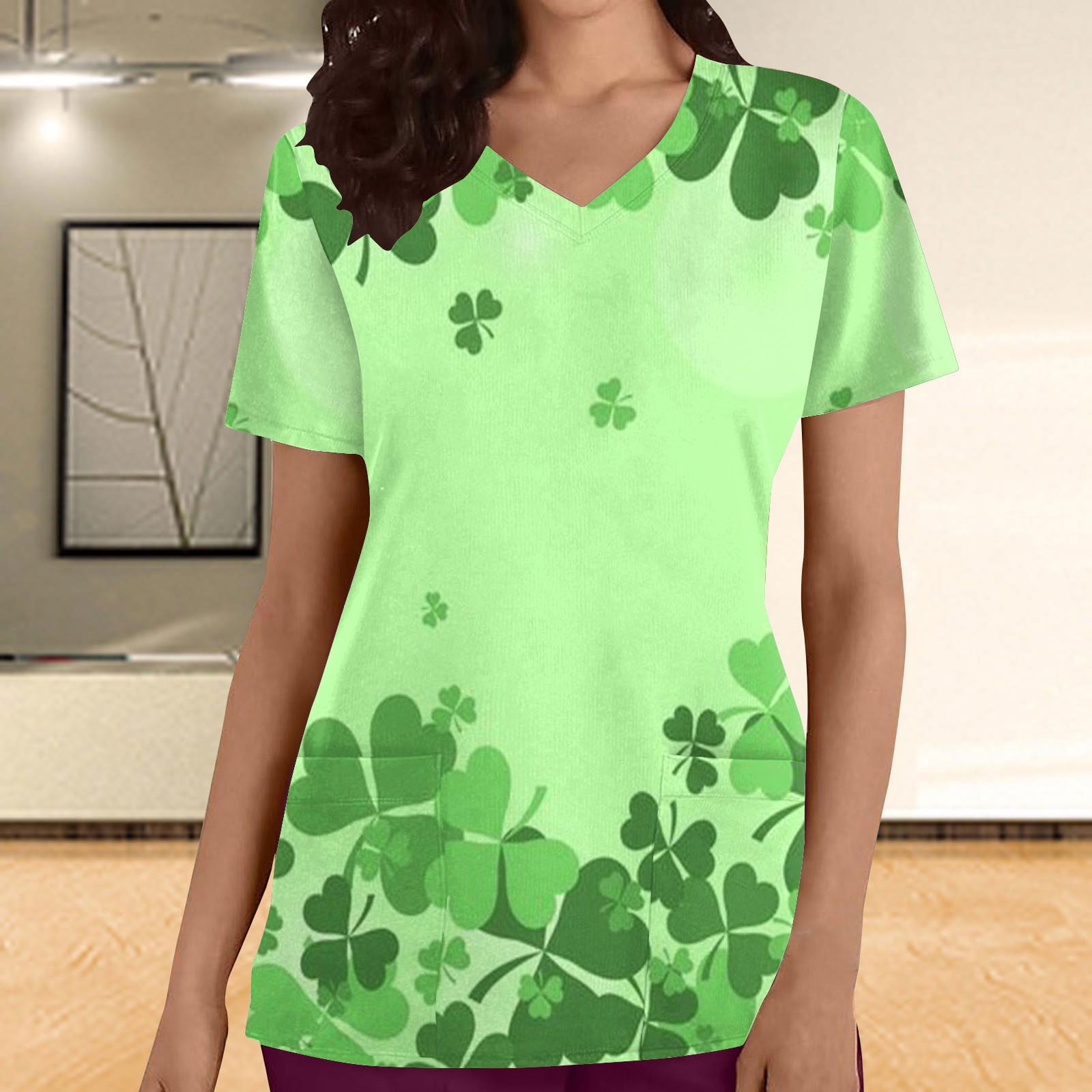Jsaierl Nurse Scrub Tops For Women Happy St Patricks Day Scrub Tops