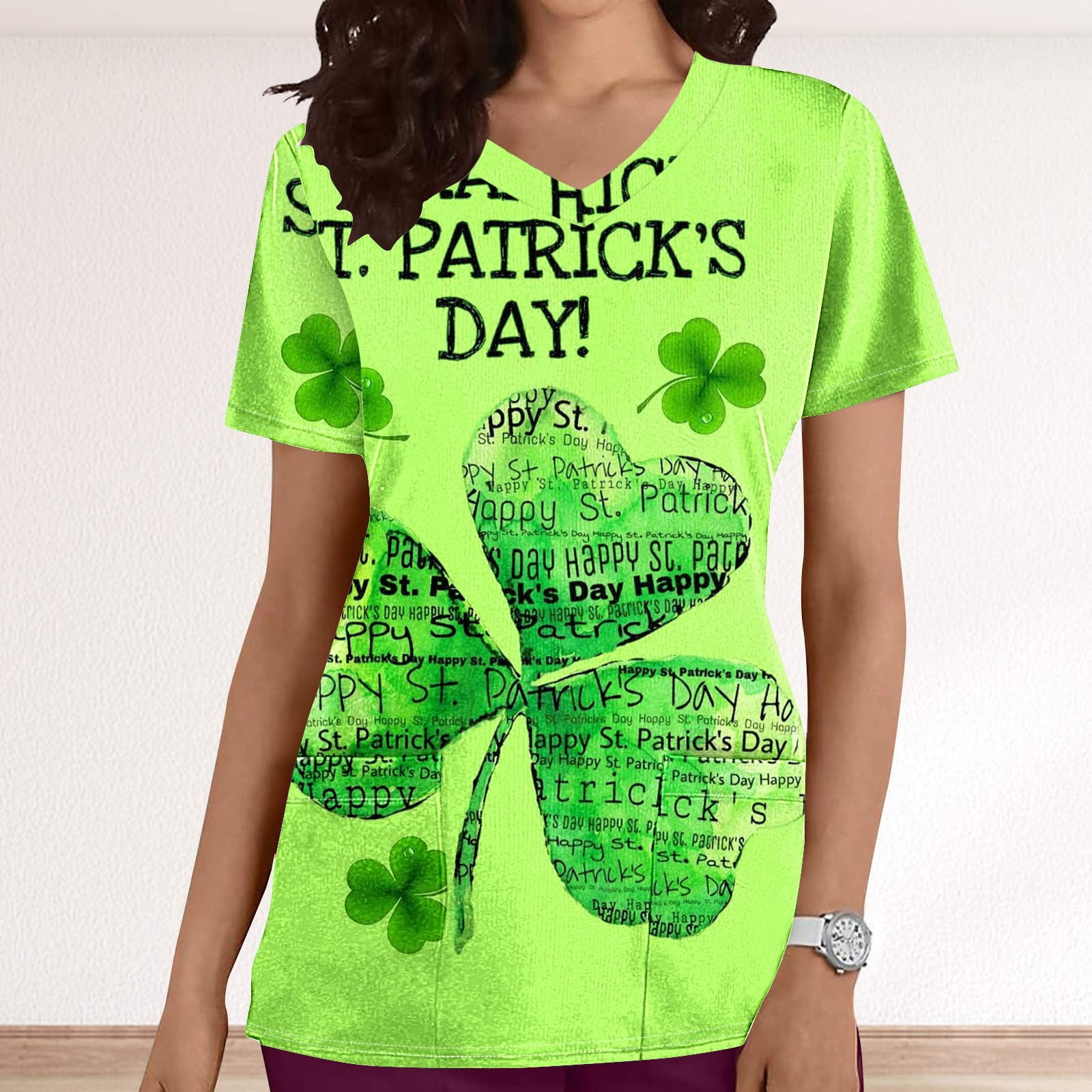 Jsaierl Nursing Uniforms For Women Happy St Patricks Day Scrub Tops