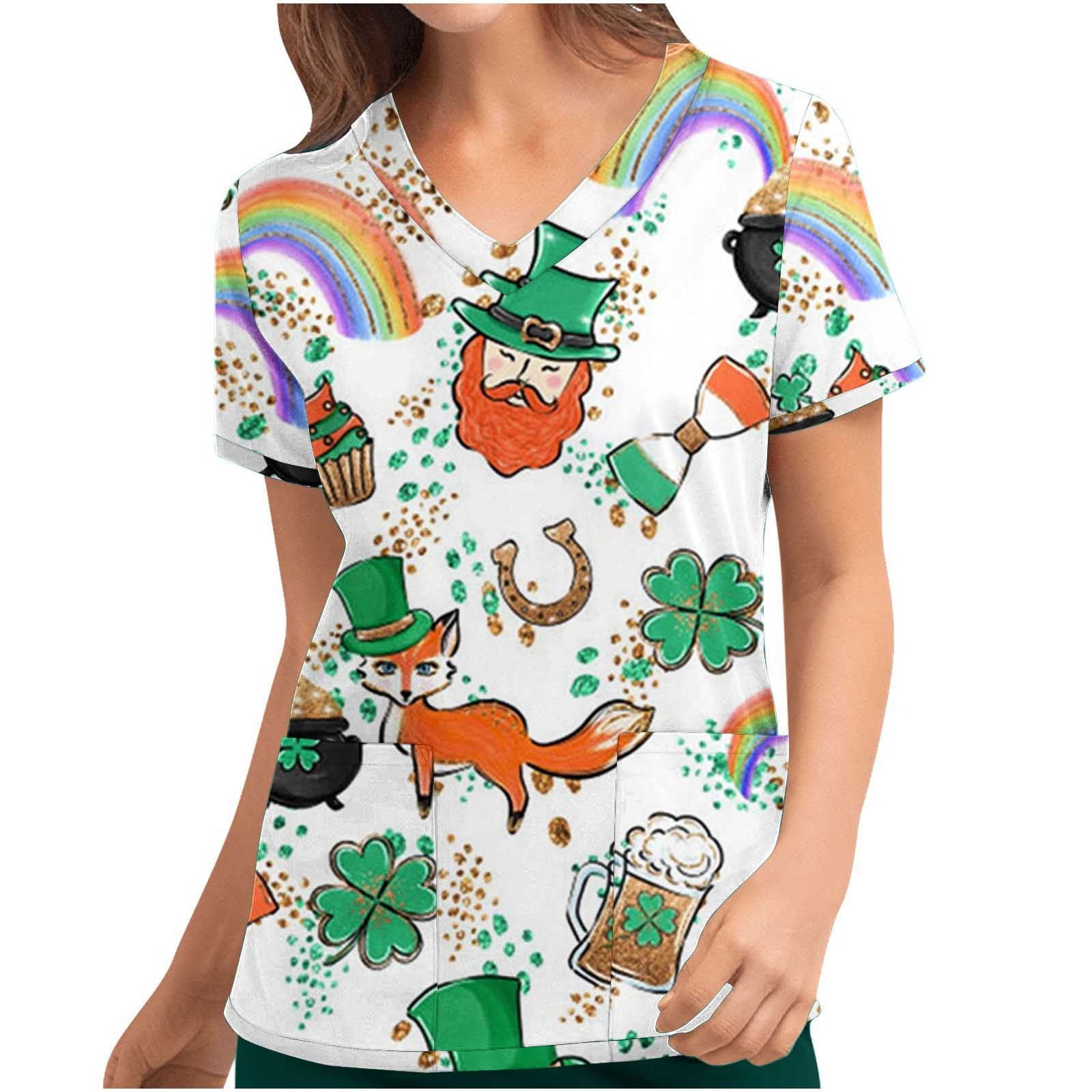 Jsaierl Nursing Uniforms For Women Happy St Patricks Day Scrub Tops