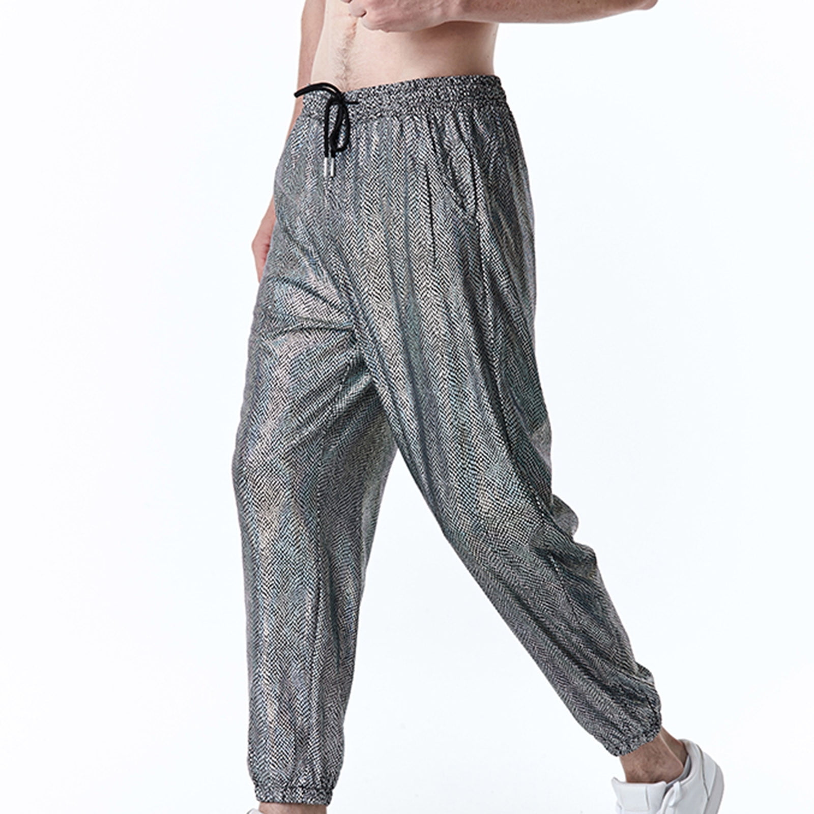 jsaierl Reflective Pants Men Hip Hop Trousers Casual Snake Gold Print ...