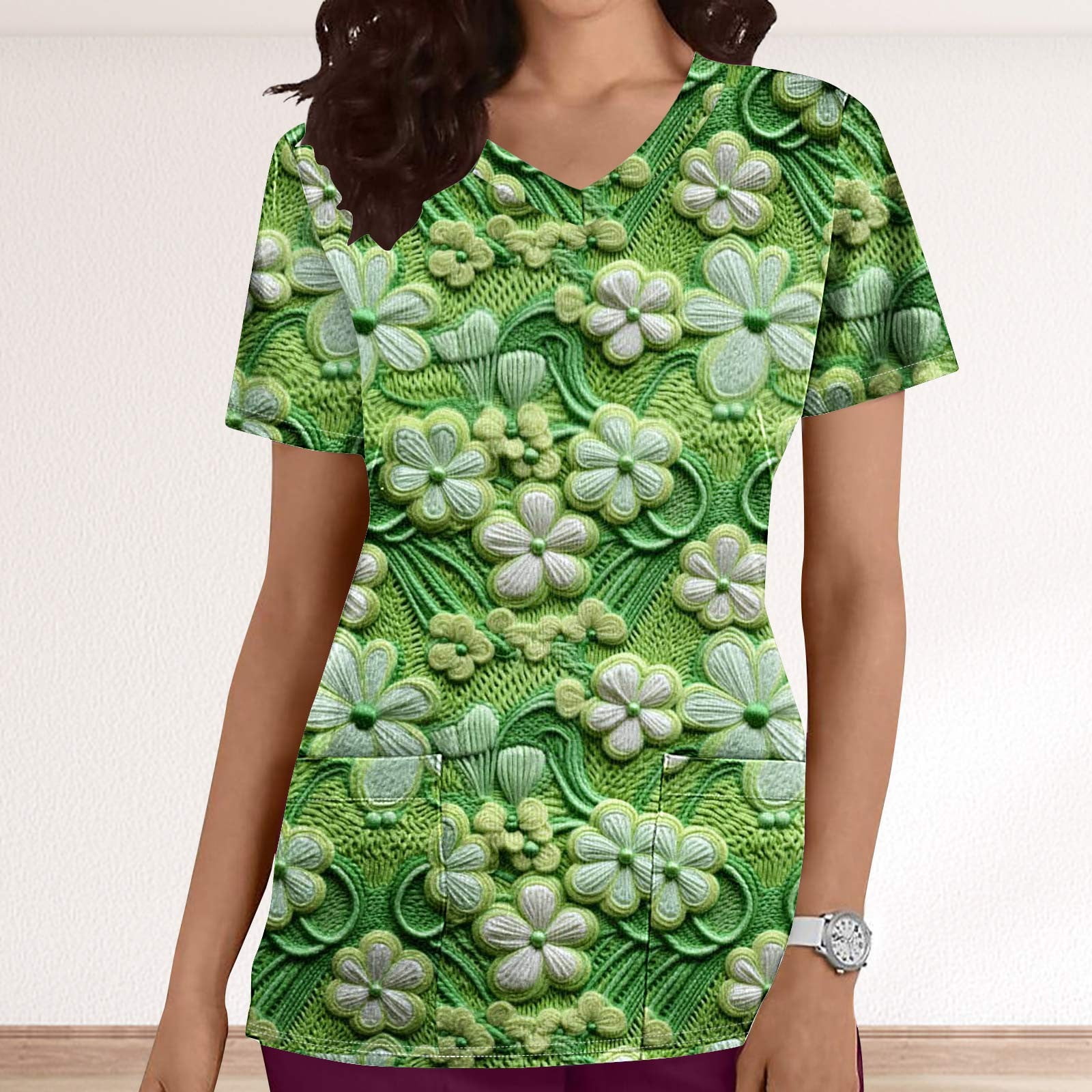 Jsaierl Scrub Tops Women Happy St Patricks Day Scrub Tops Womens