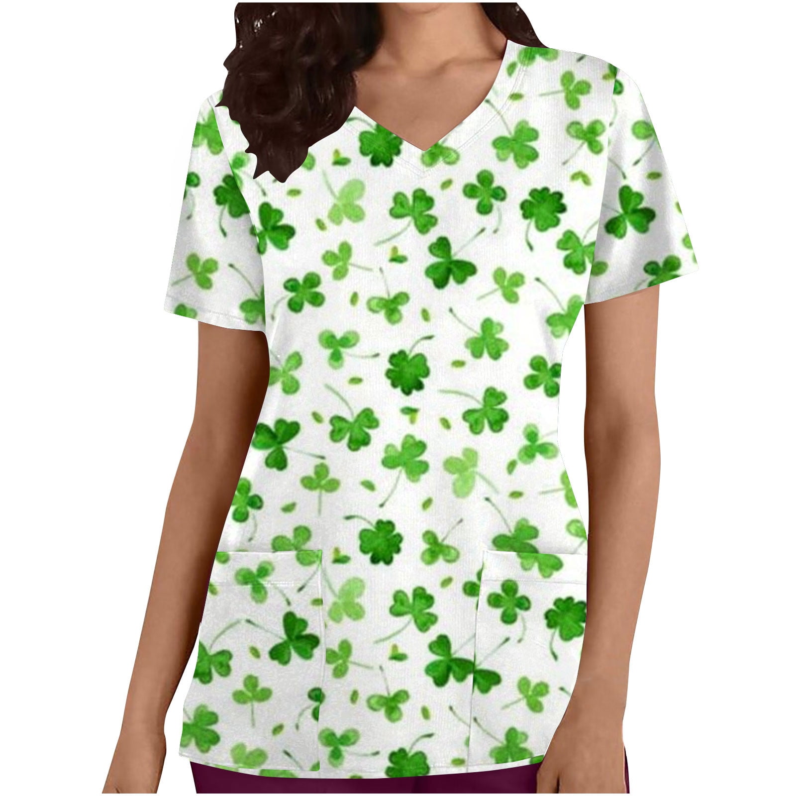 Jsaierl Scrub Tops Women Womens St Patricks Day Scrub Tops Cute Four