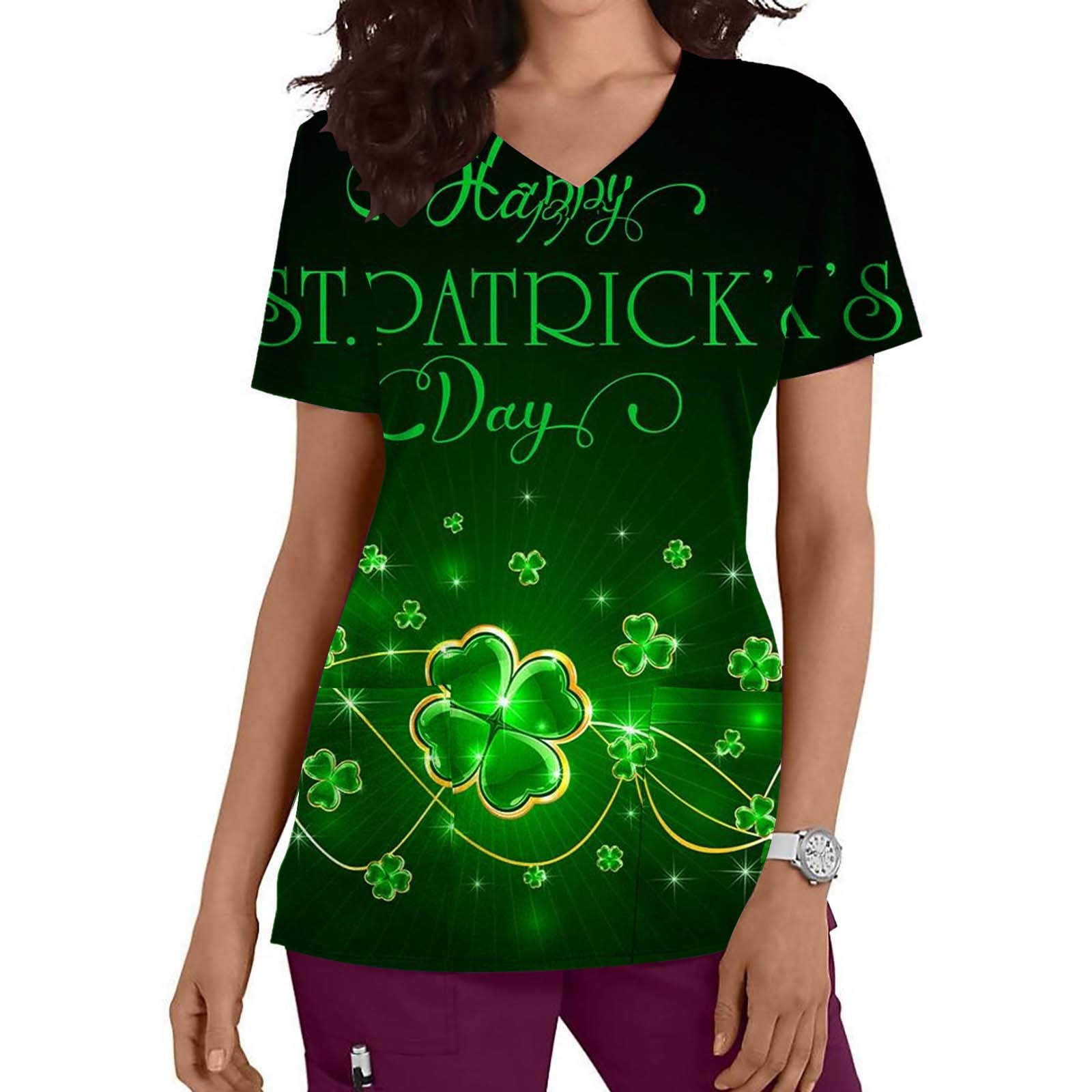 Jsaierl Scrub Tops Women Womens St Patricks Day Scrub Tops Green Four