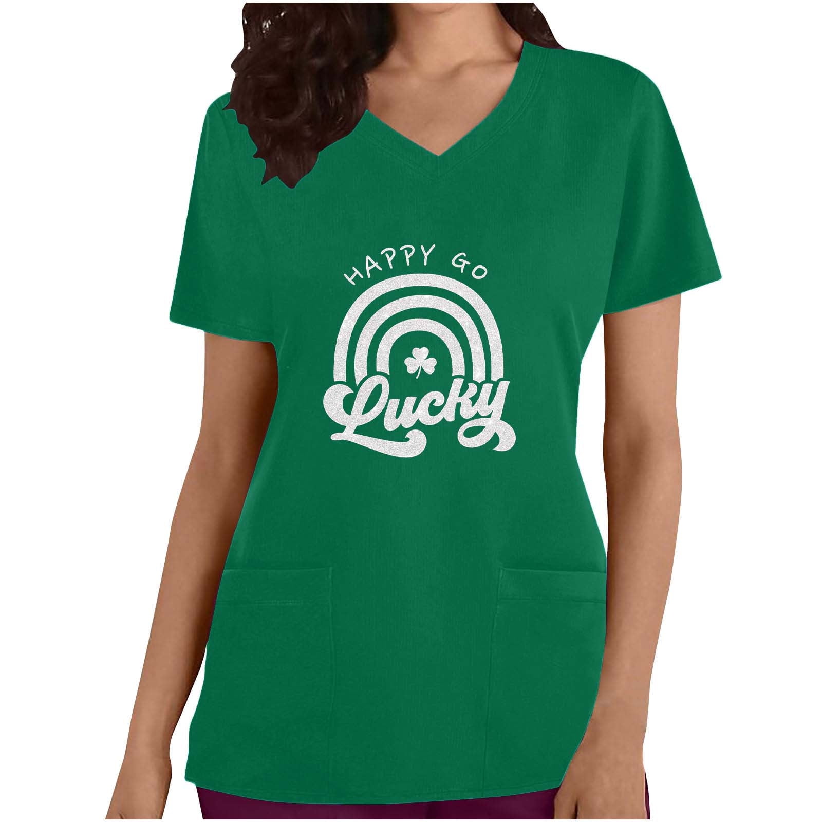 Jsaierl Scrubs For Women Happy St Patricks Day Scrub Tops Womens