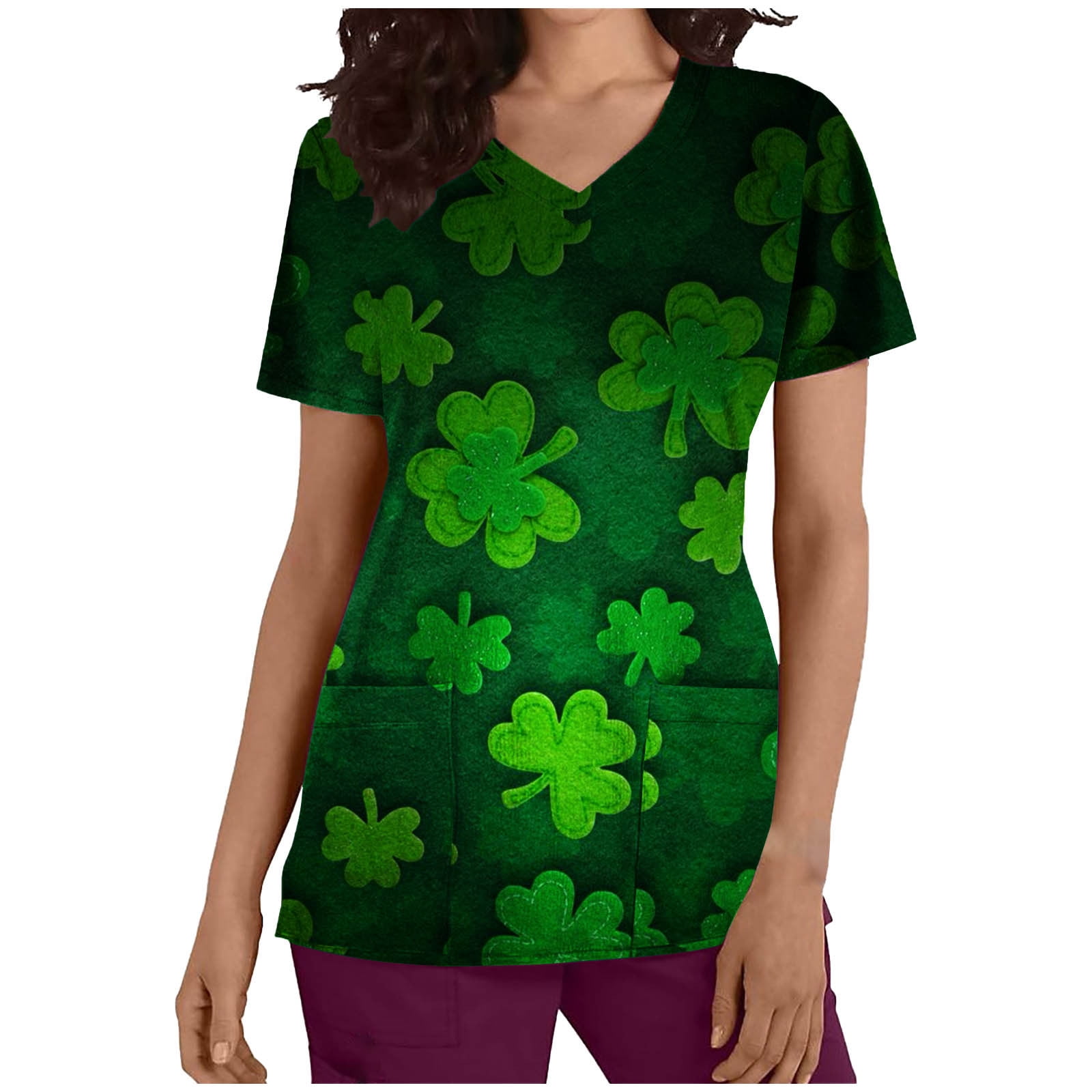 Jsaierl Scrubs For Women Happy St Patricks Day Scrub Tops Women 2024 Lucky Four Leaf Clover