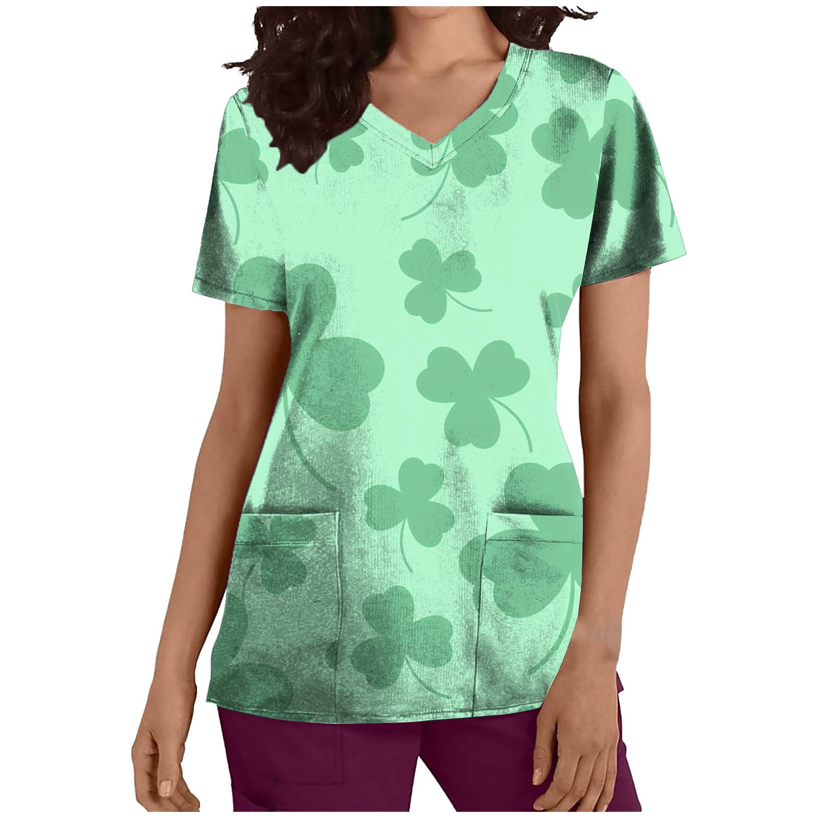 Jsaierl Scrubs For Women Happy St Patricks Day Scrub Tops Womens Green