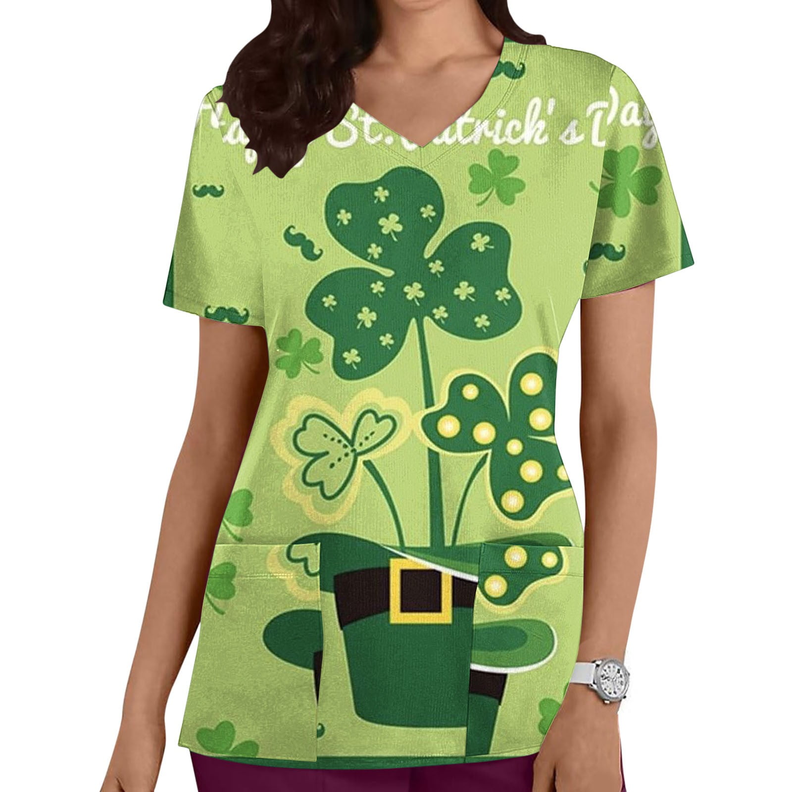 Jsaierl Scrubs For Women Womens St Patricks Day Scrub Tops Cute