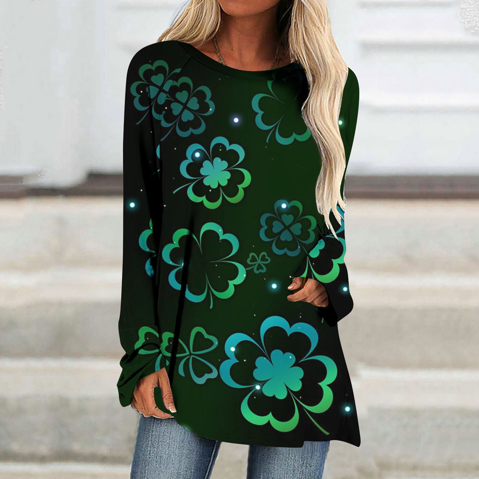 Jsaierl St Patricks Day Shirts For Women Plus Size Four Leaf Clover
