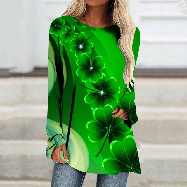 Jsaierl St Patricks Day Shirts For Women Plus Size Four Leaf Clover