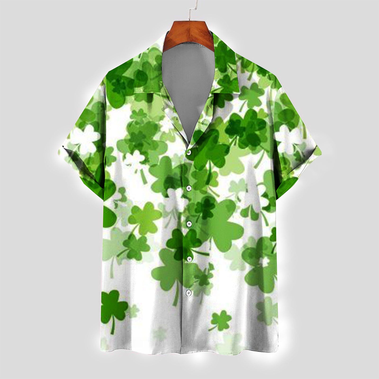 jsaierl St Patricks Day Hawaiian Shirts Men Green Four Leaf Clover ...