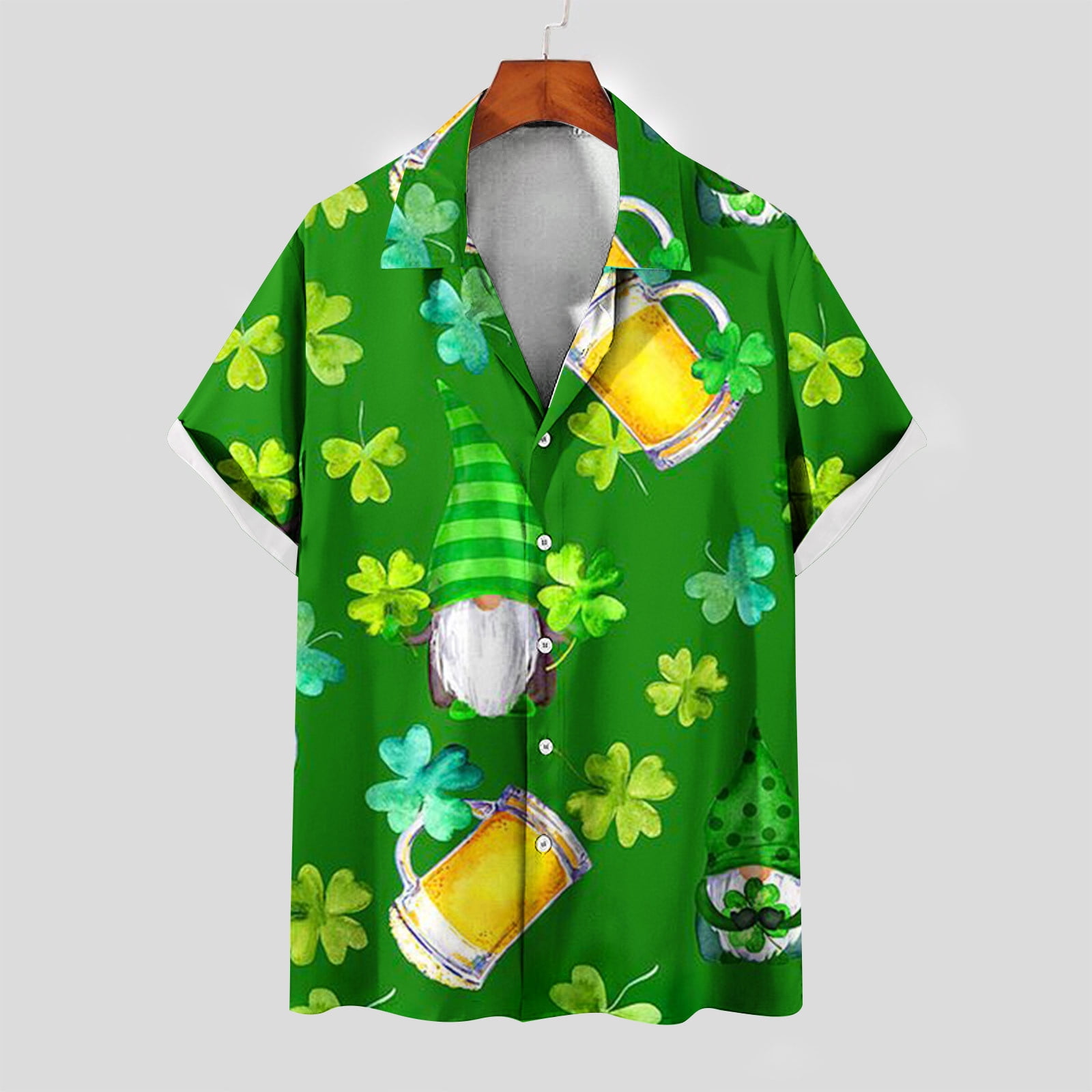 Jsaierl St Patricks Day Hawaiian Shirts Men Lucky Four Leaf Clover