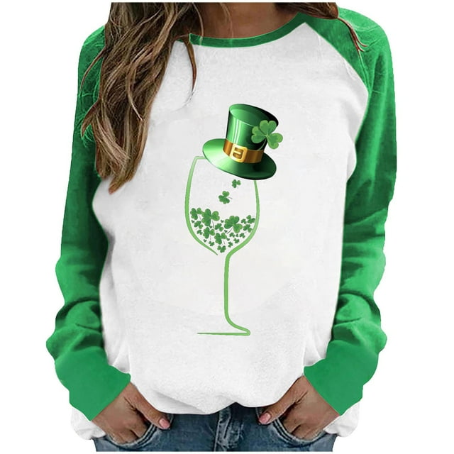 Jsaierl St Patricks Day Shirts Women Plus Size Four Leaf Clover Graphic
