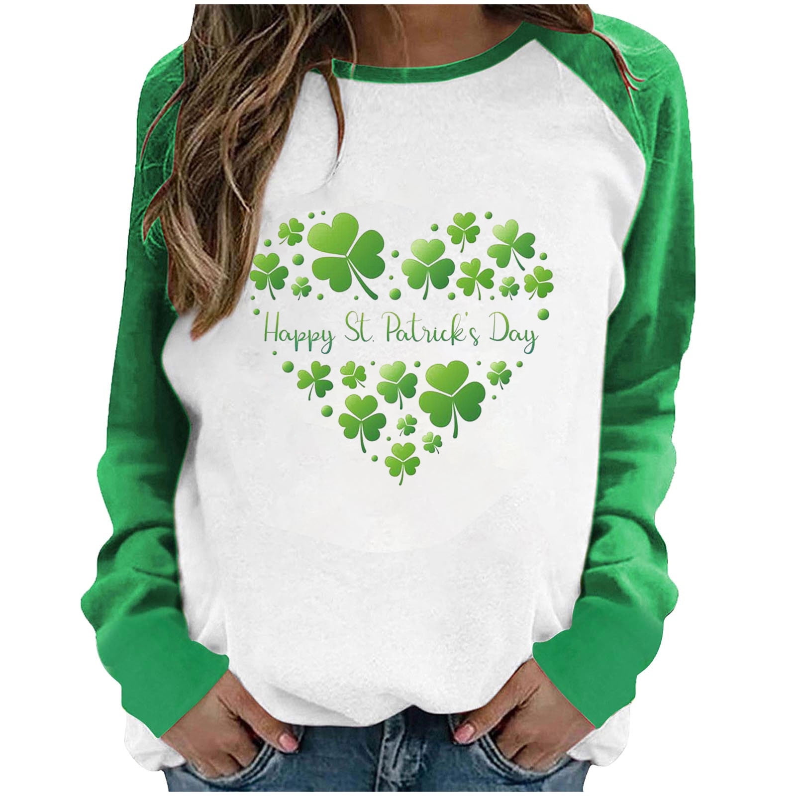 Jsaierl St Patricks Day Shirts Women Plus Size Four Leaf Clover Graphic