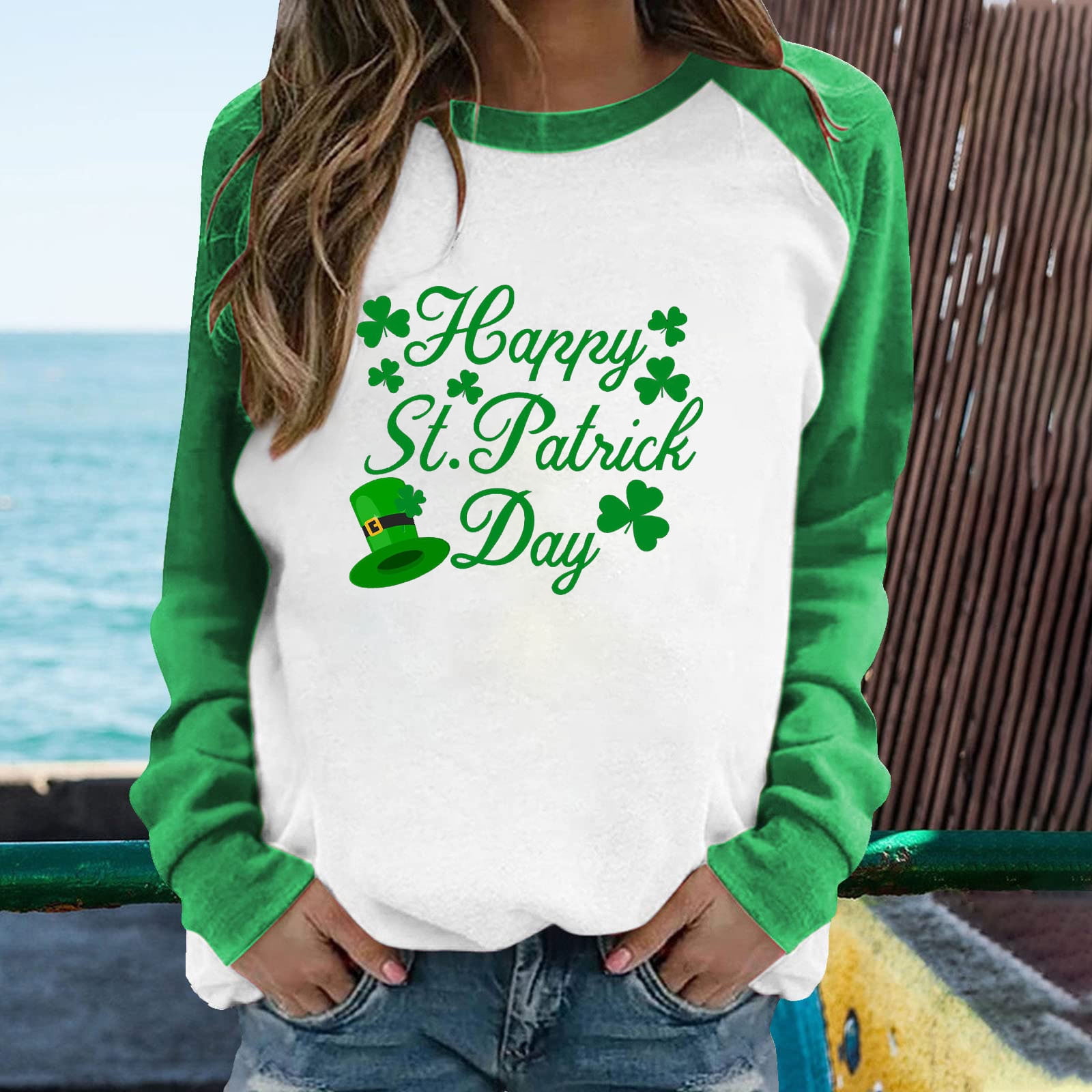 jsaierl St Patricks Day Shirts Women Plus Size Four Leaf Clover Graphic ...