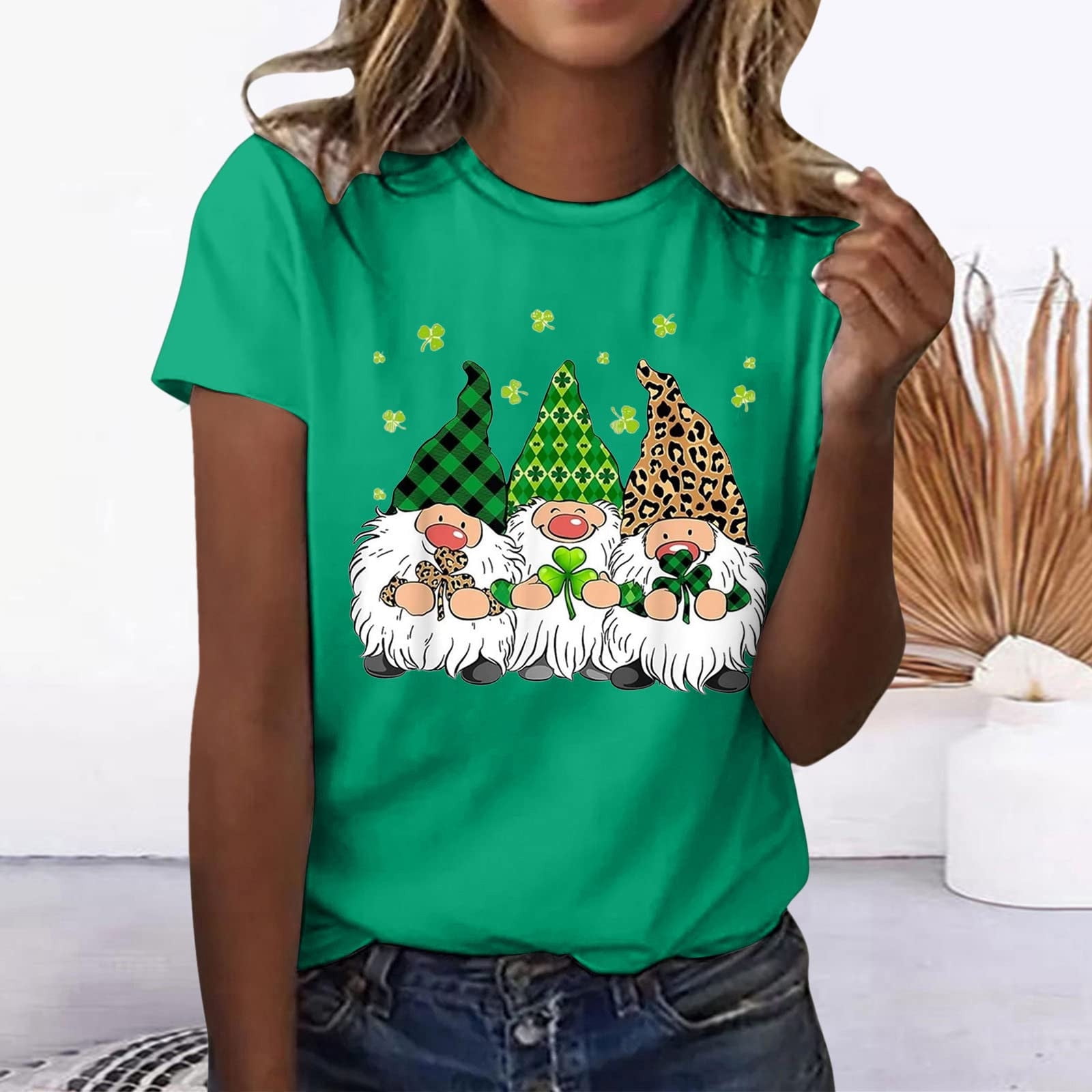 Jsaierl St Patricks Day Tshirts Women Plus Size Four Leaf Clover