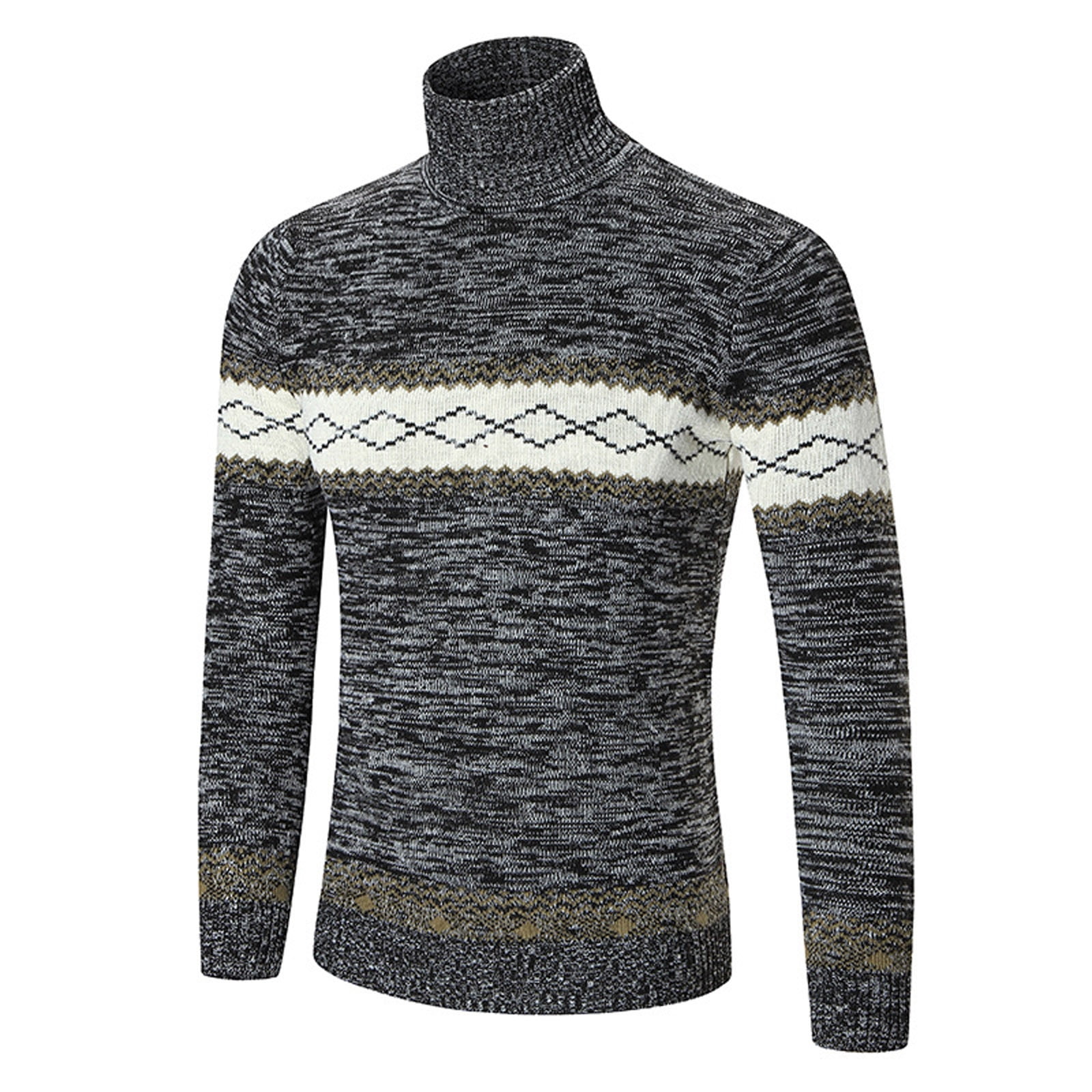 jsaierl Sweaters for Men Knit Turtle Neck Striped Print Top Long Sleeve ...