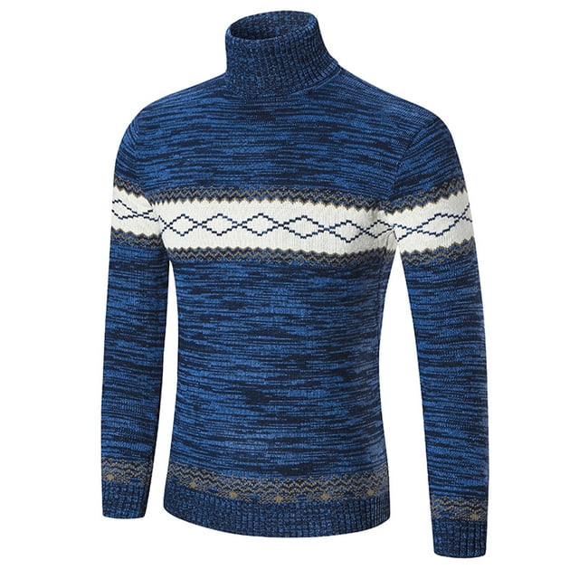 jsaierl Sweaters for Men Knit Turtle Neck Striped Print Top Long Sleeve ...