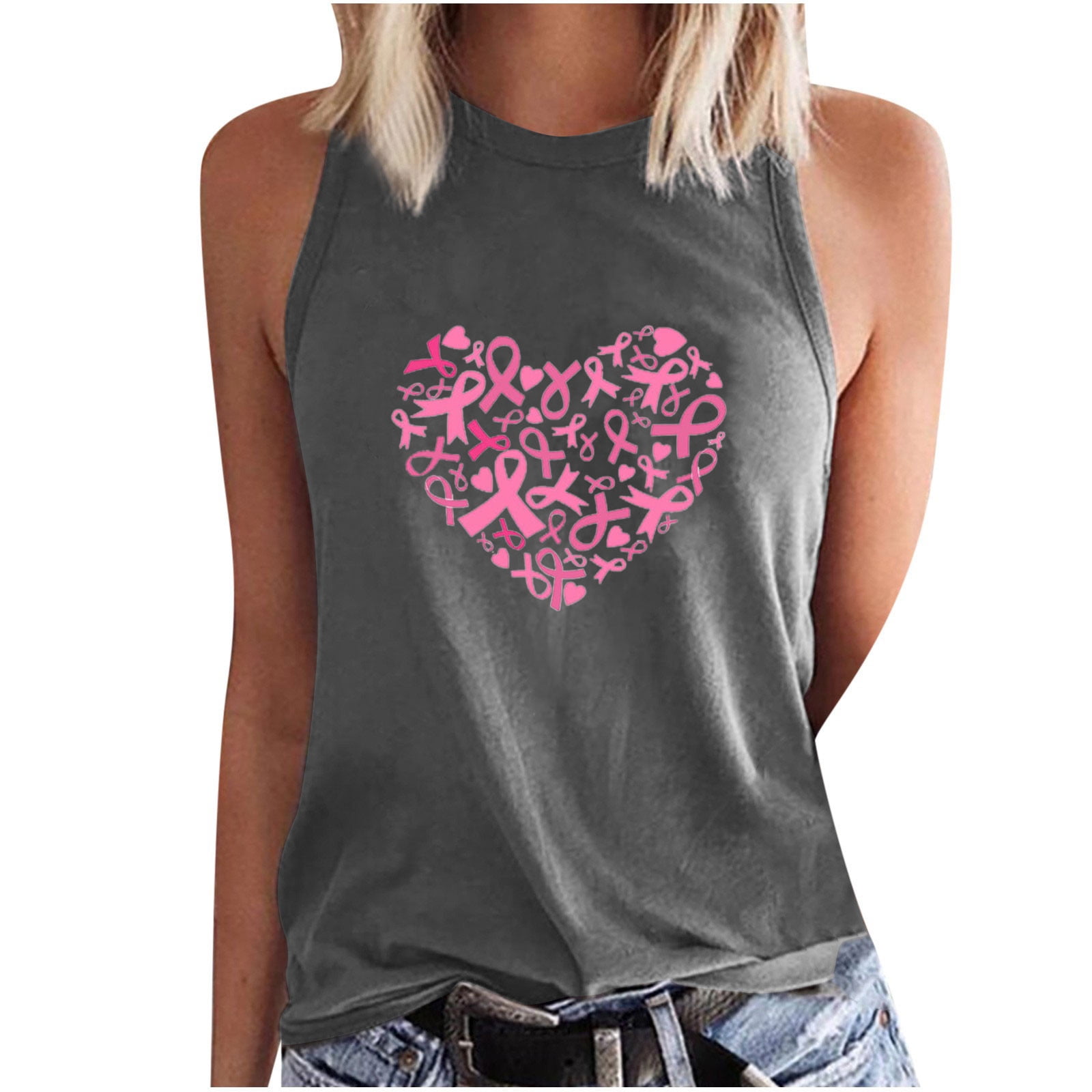 jsaierl Tank Top for Women Breast Cancer Awareness Sleeveless T-Shirt ...